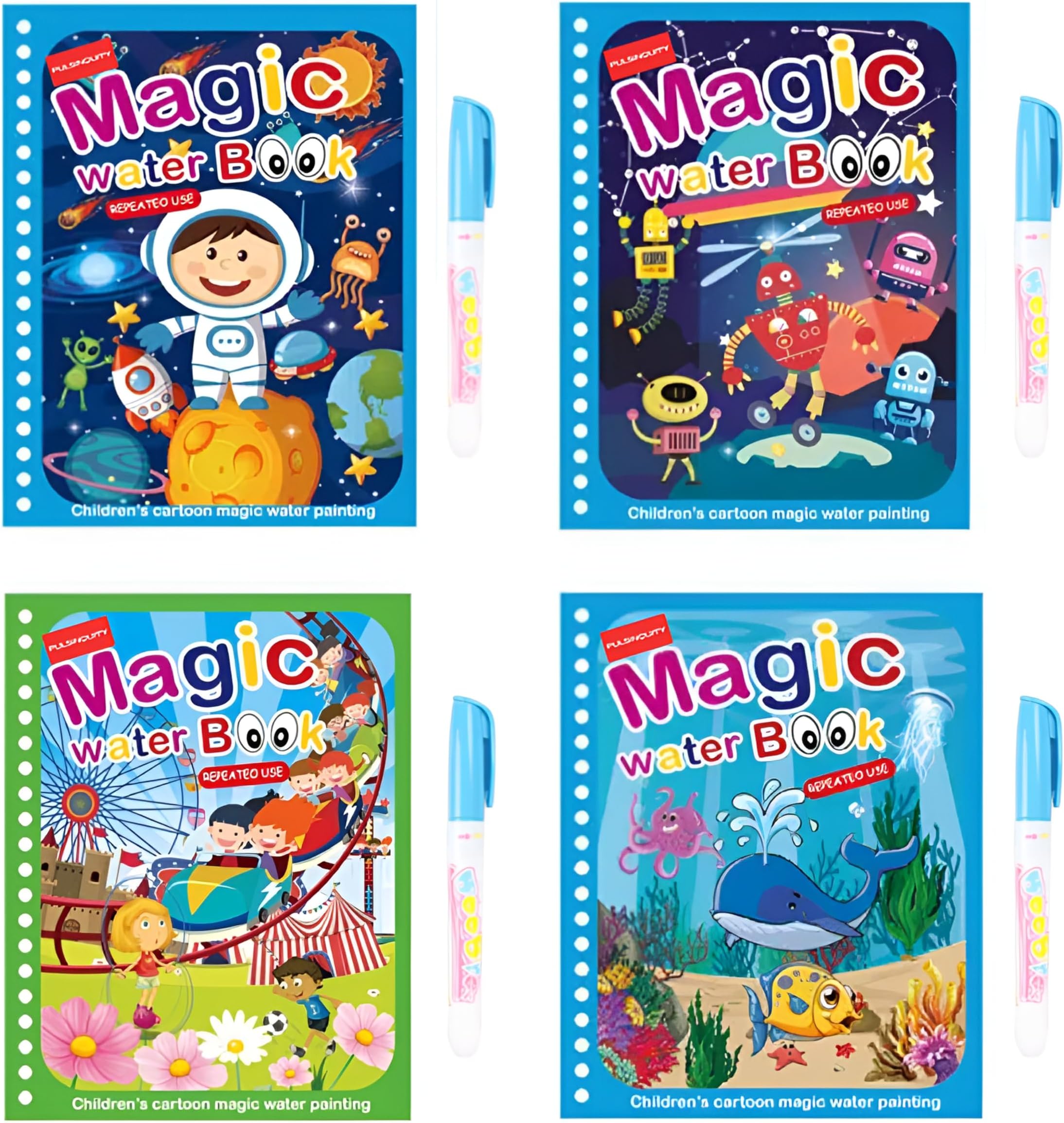 PULSINQUITY Magic Water Book for Kids with Magic Pen, Quick Dry ...