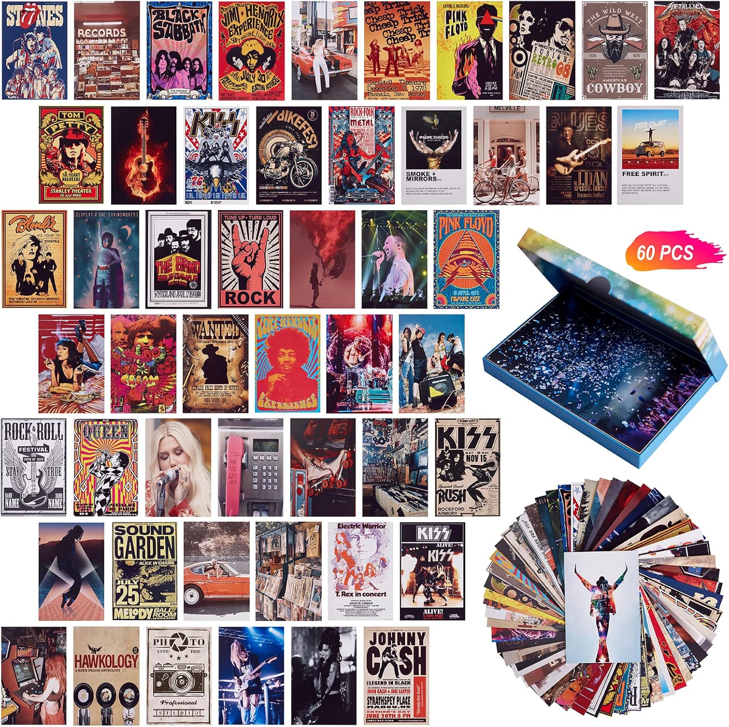 60 Pcs Retro Rock 'n' Roll Aesthetic Wall Collage Kit in Botswana at ...