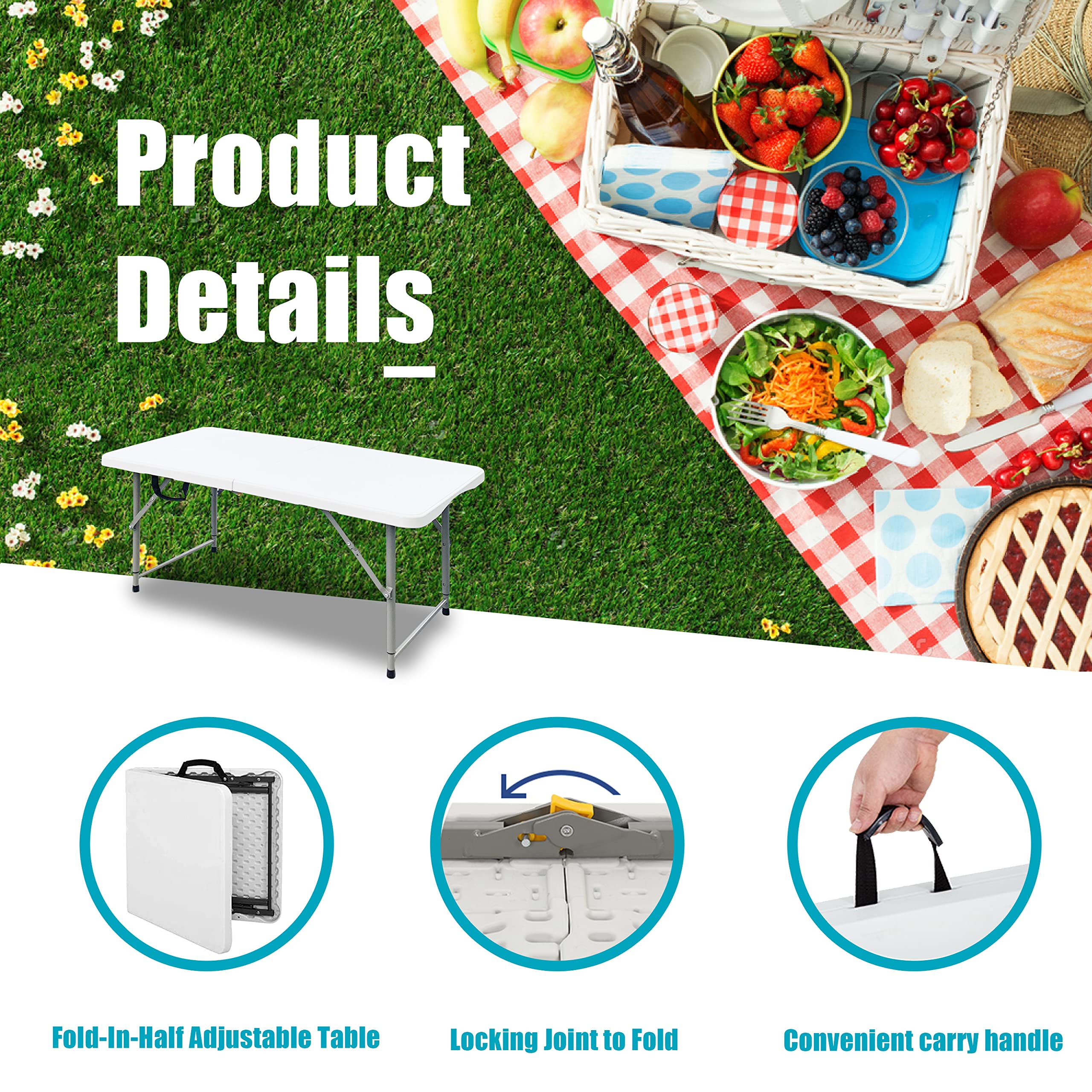 Buy Go-Trio Folding Tables 4 Foot Lightweight, Foldable Table ...