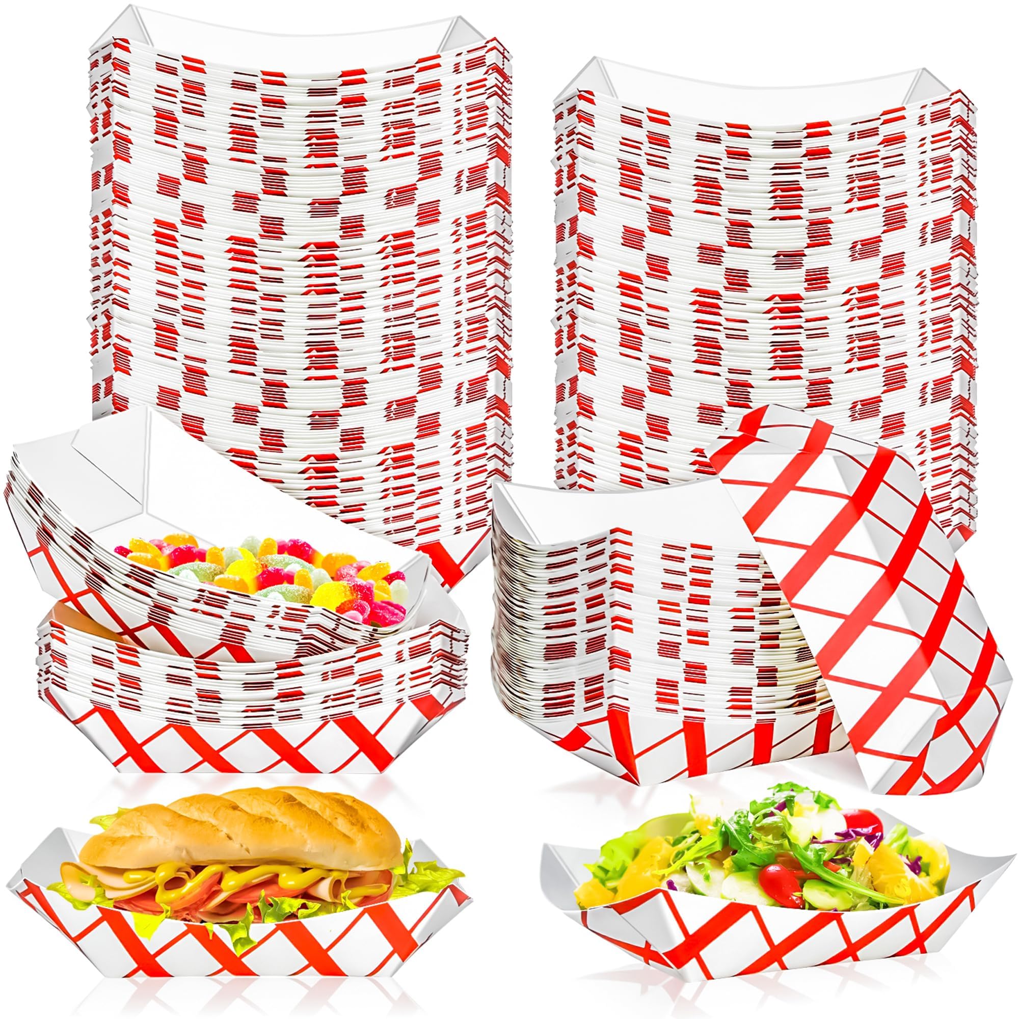 Amazon.com: MotBach 100 Pack 2lb Checkered Paper Food Boats Disposable ...