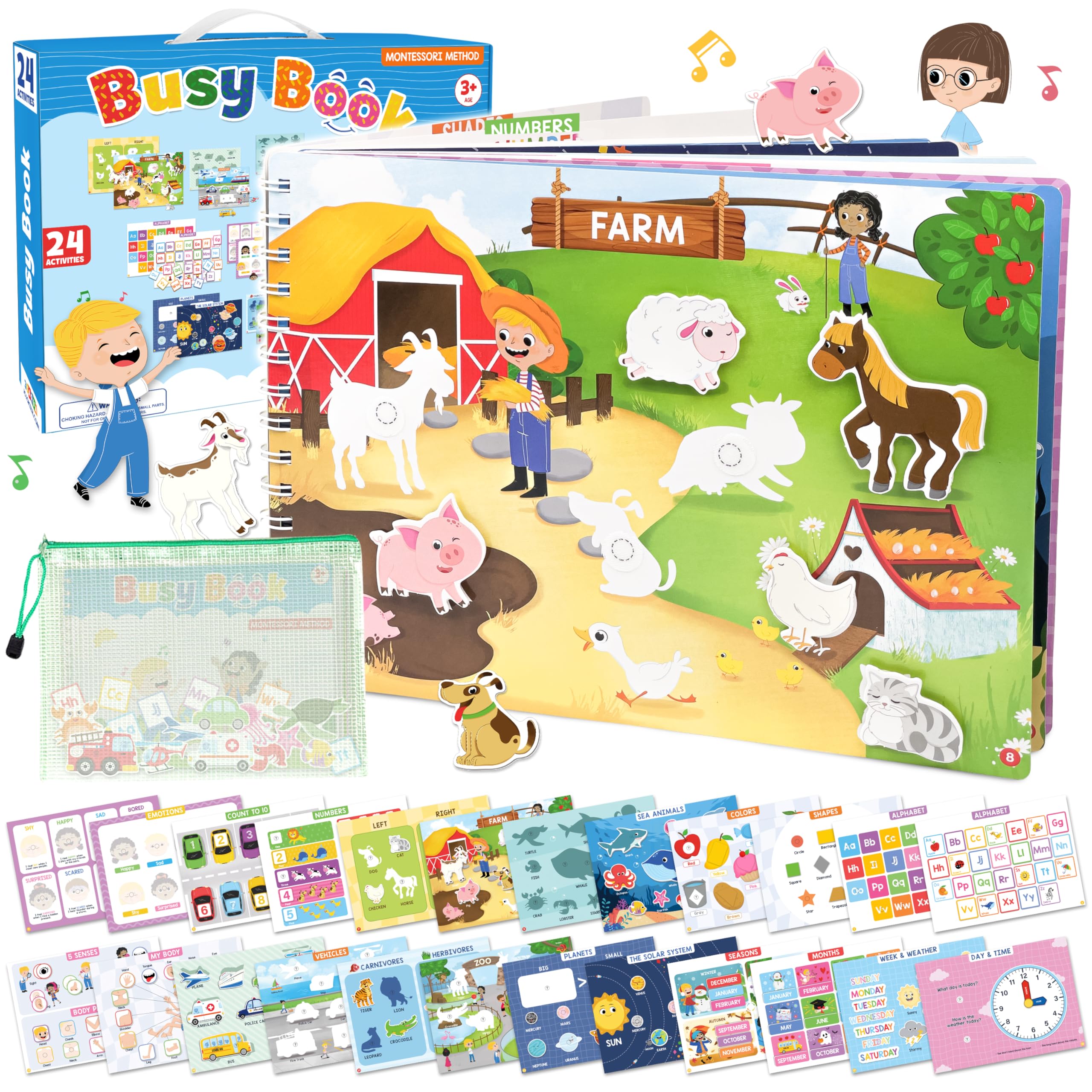 Kids Montessori Interactive Educational My Farm Day Book