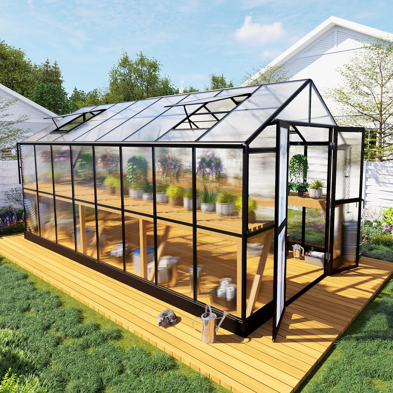 Amazon.com : HOWE 8x16x7.5 FT Polycarbonate Greenhouse Double with ...