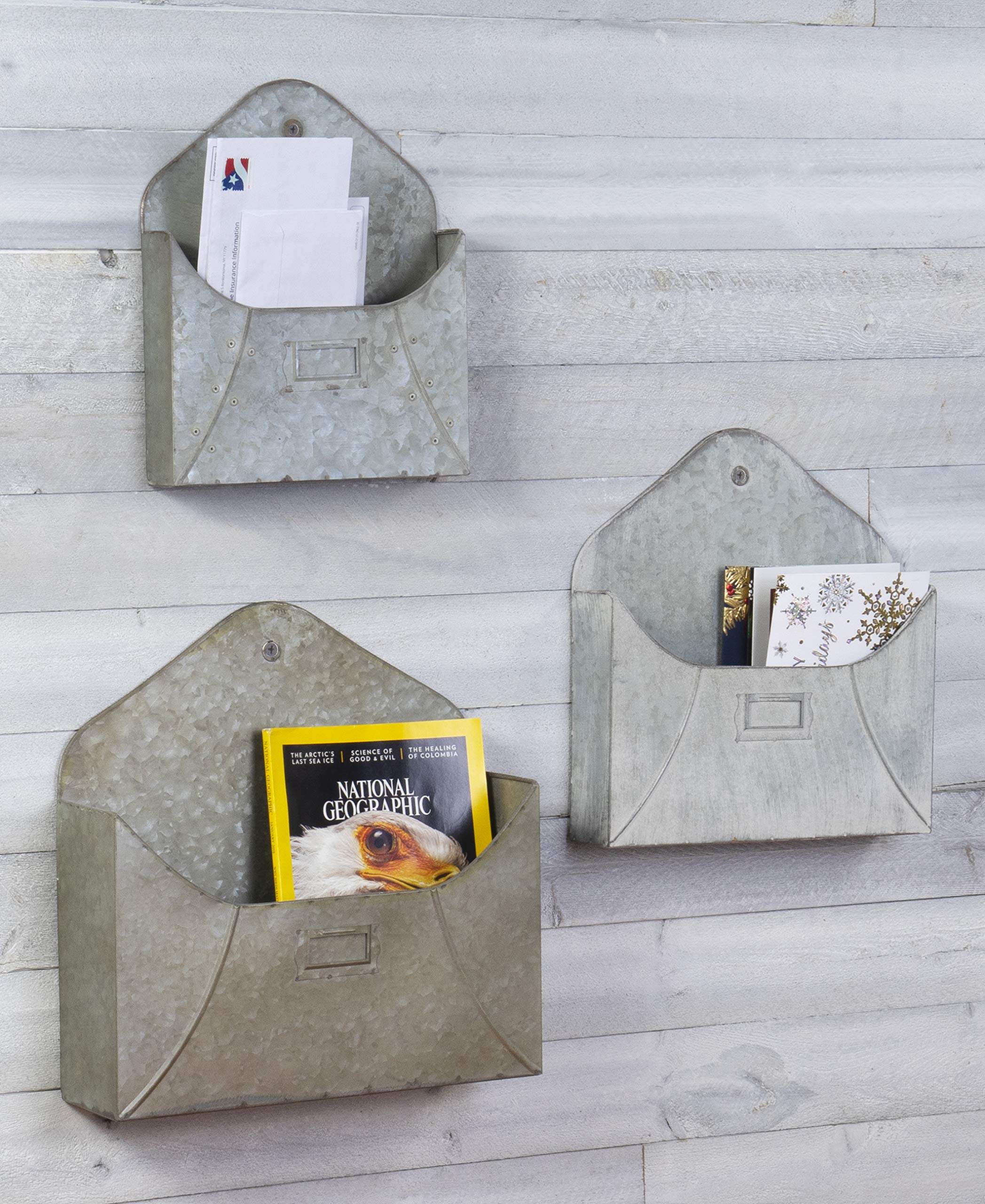 Rustic Metal Wall Pocket Galvanized Metal Wall Pocket Planter Set