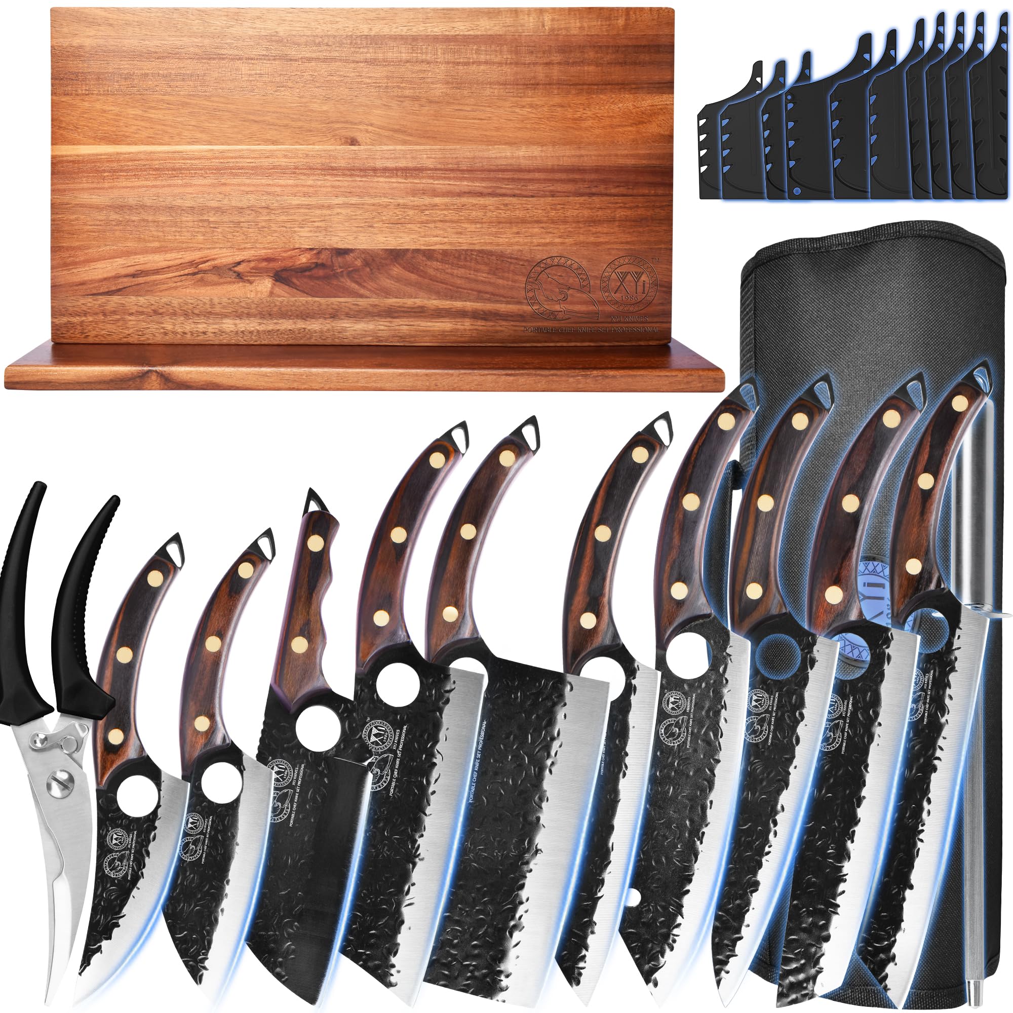 Amazon.com: XYJ Kitchen Knives Set With Magnetic Knife Block Kitchen ...