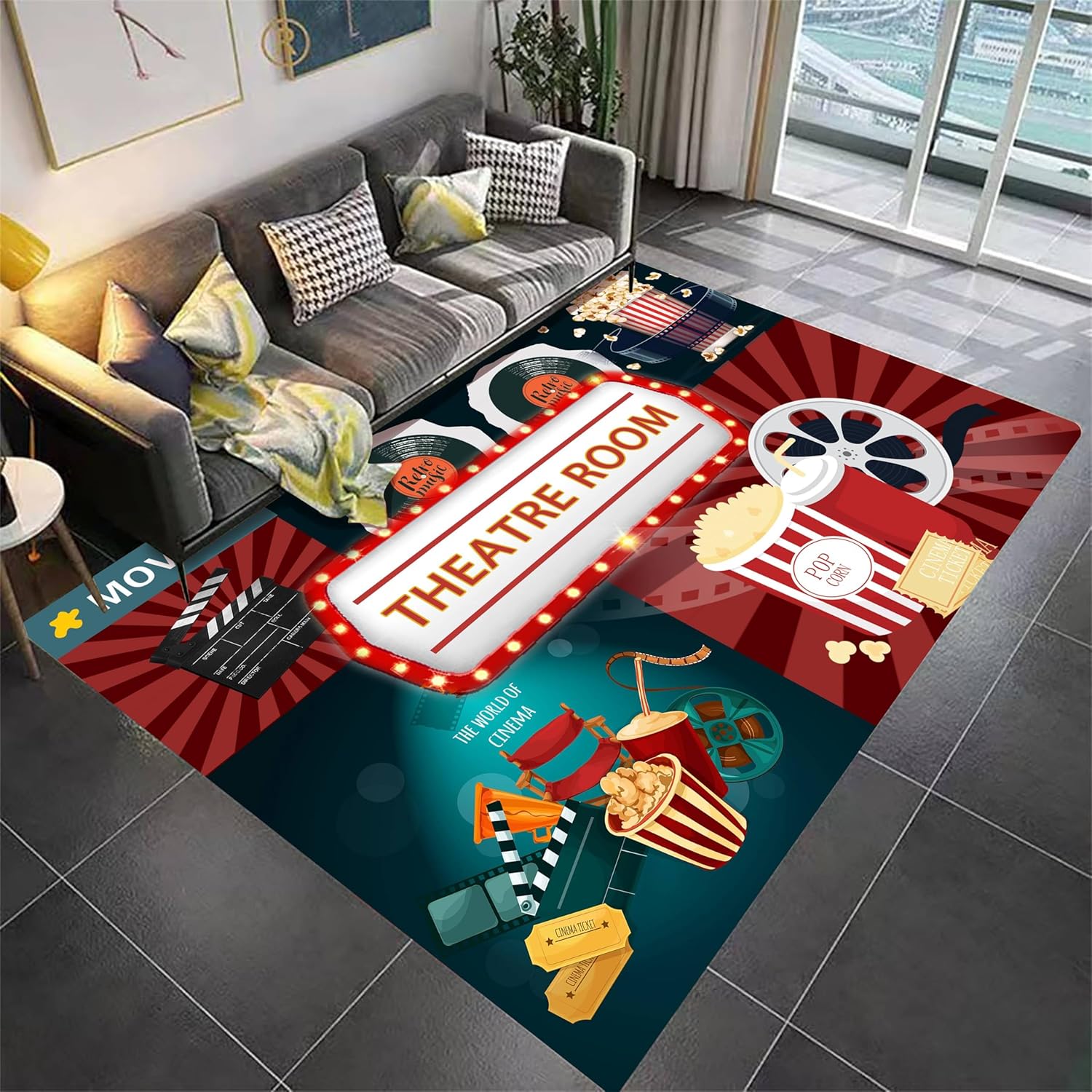 Amazon.com: Houient Movie Theatre Rug, 5x6ft, Retro Cinema Themed Style ...
