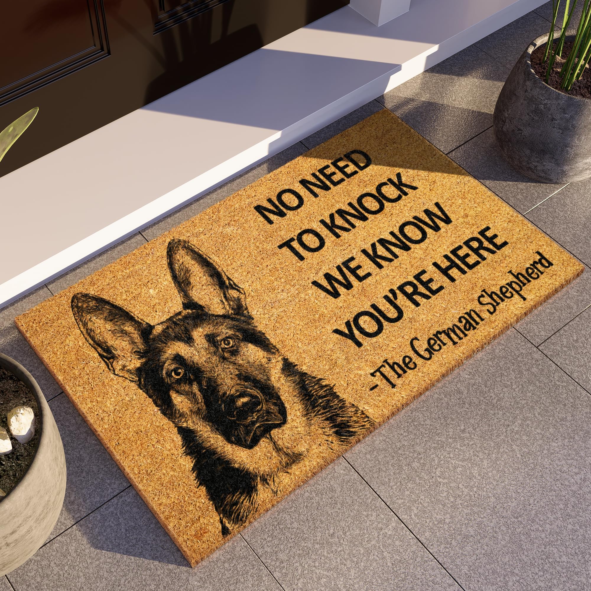 Amazon.com: German Shepherd Door Mat - We Know You Are Here Dogs ...