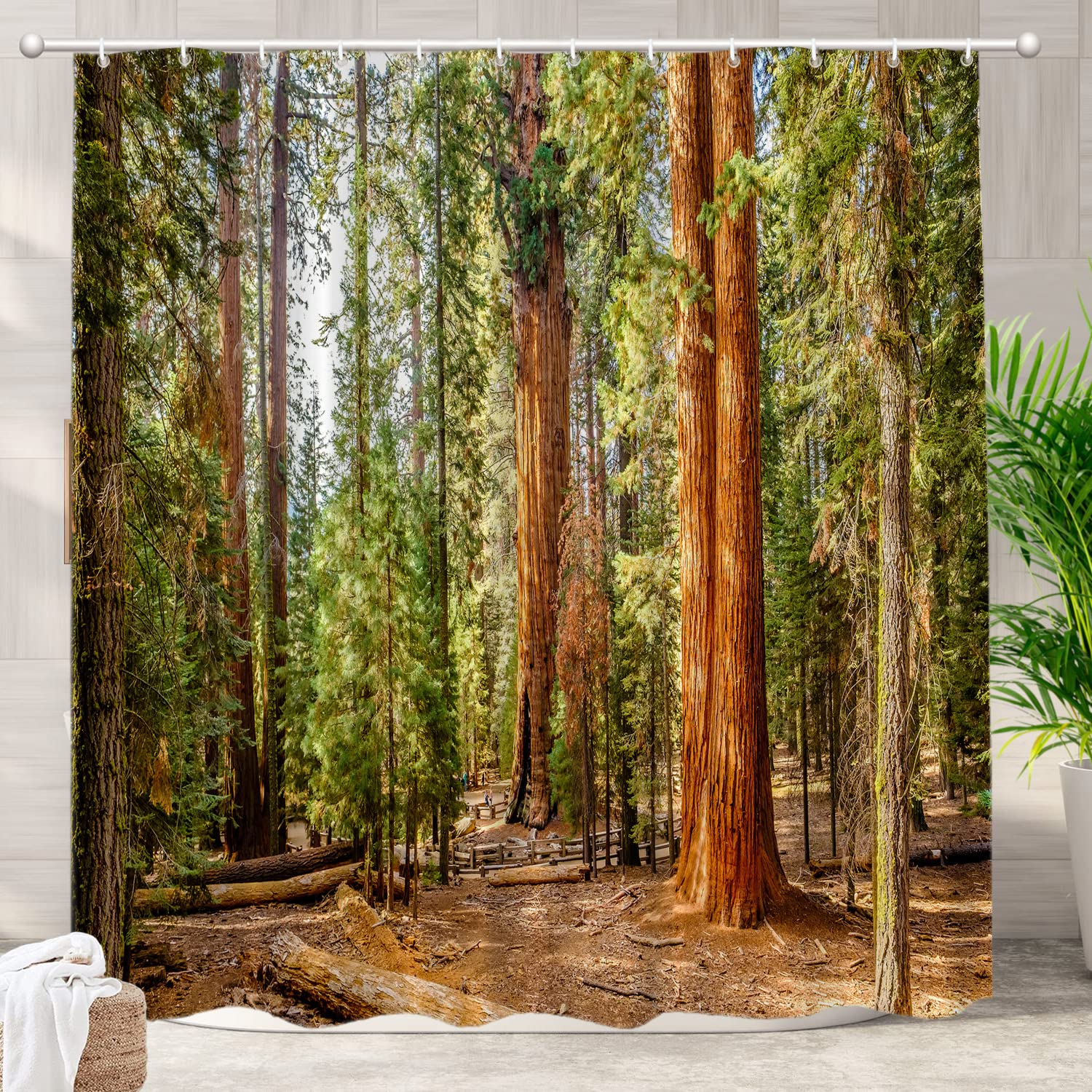 1 x Brand New Batmerry Viridian Nature Sequoia Decor Shower Curtain, W ...