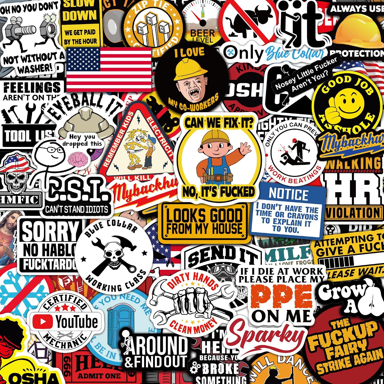 123 PCS Hard Hat Stickers (Dirty) for Tool Box, Helmet, Funny Stickers ...