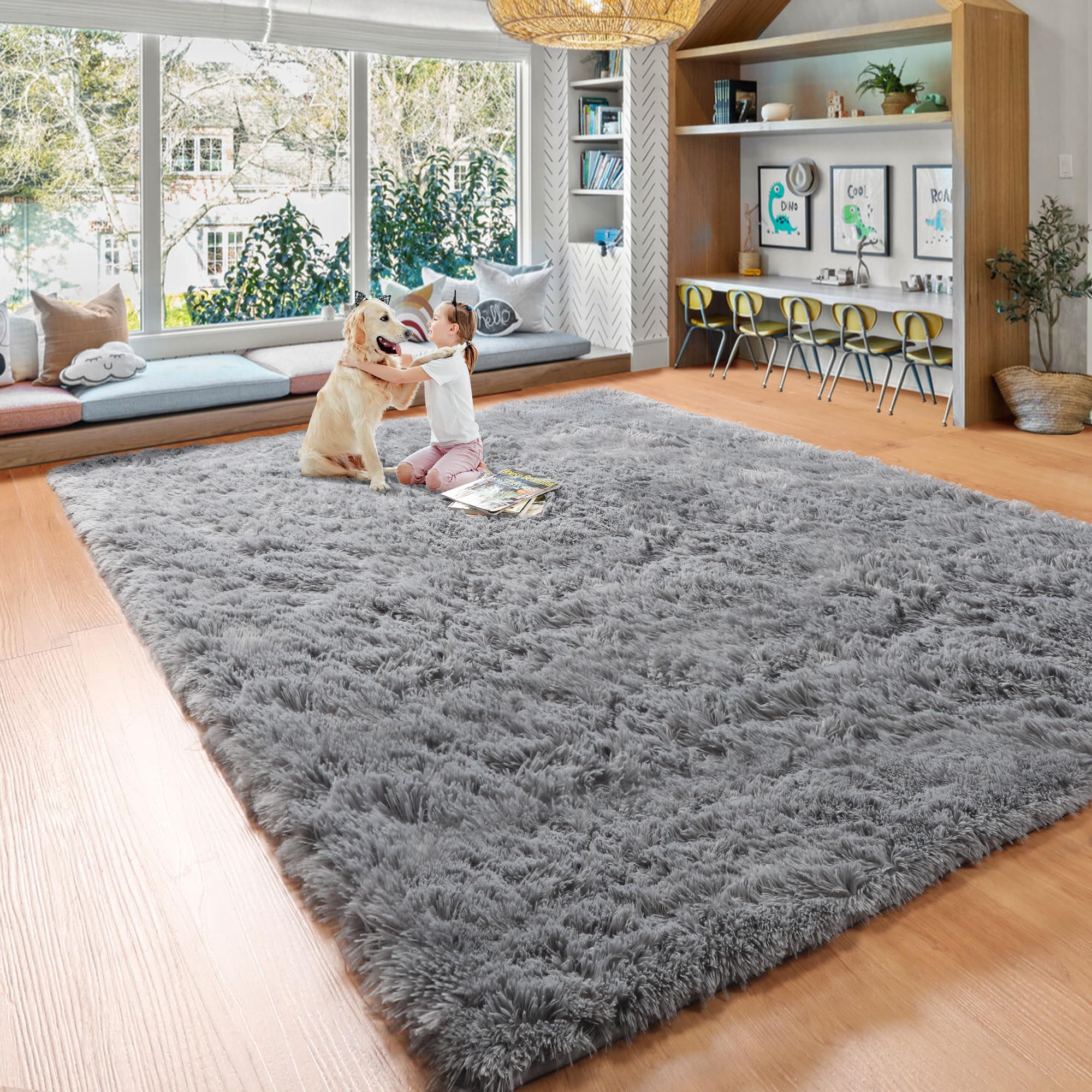 BSTLUV Soft Shag Area Rugs 4x6 Grey Fluffy Fuzzy Carpet for Bedroom ...