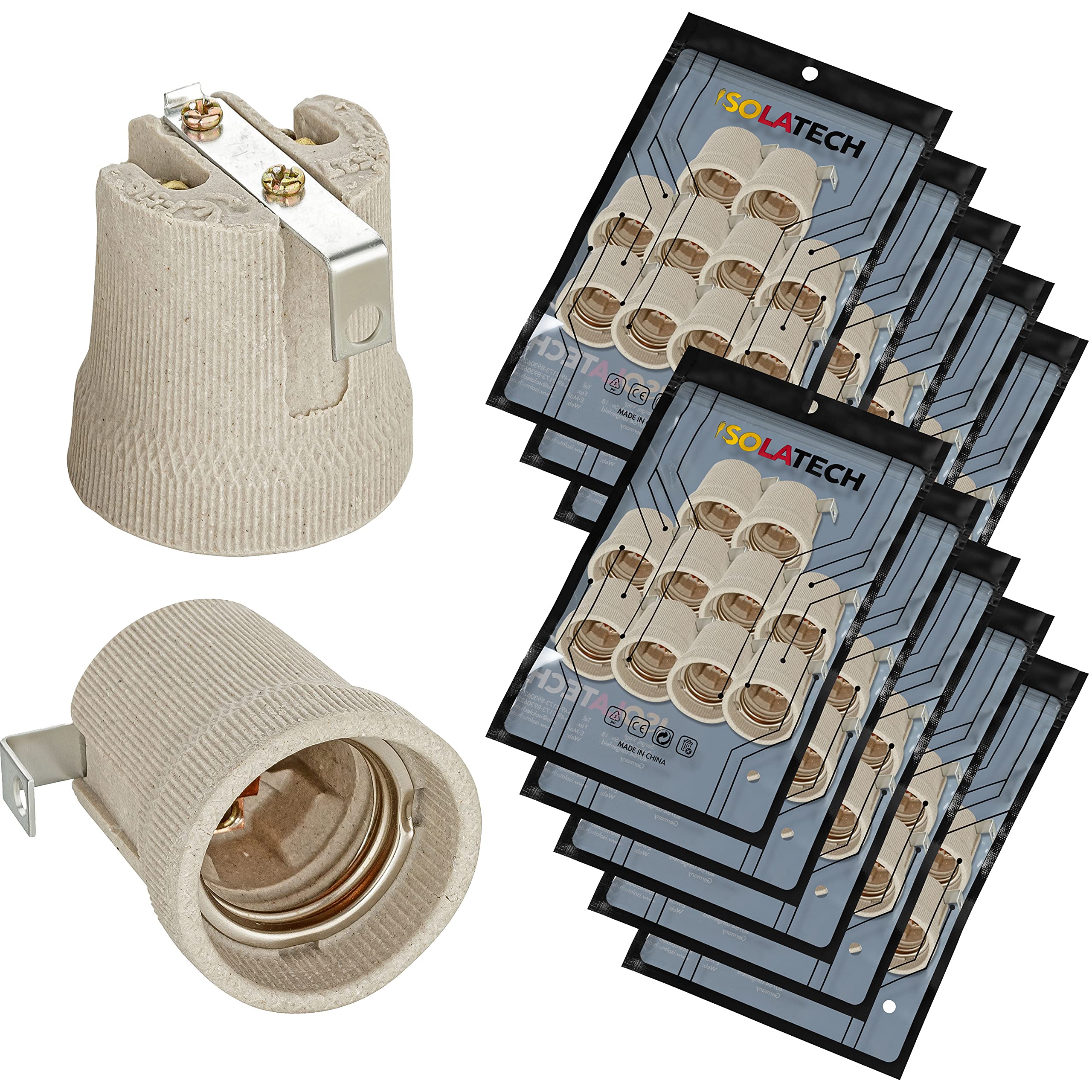 Buy ISOLATECH 100pcs E27 grey ceramic socket with ing bracket/inner ...