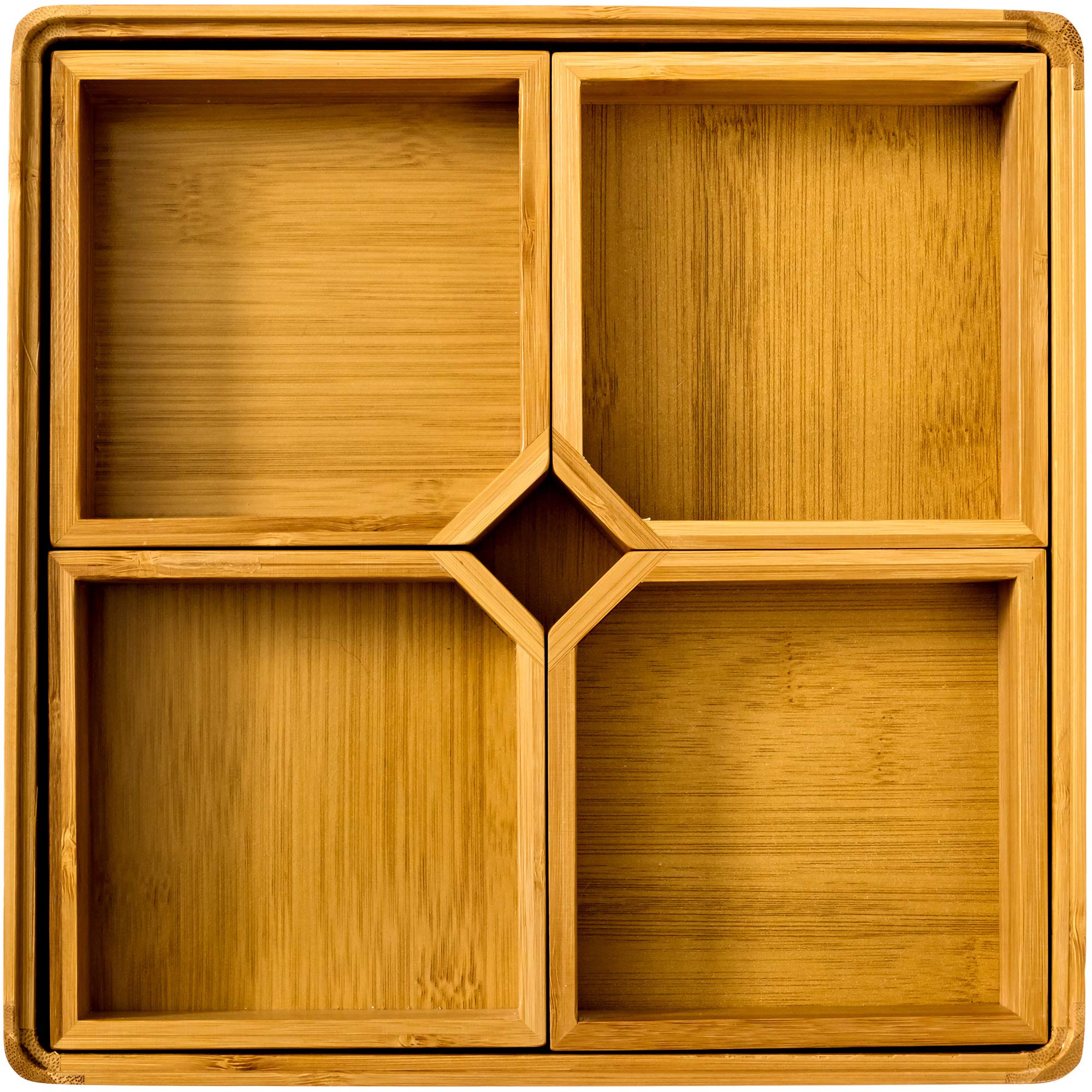 Serving Platter - Bamboo Divided Serving Tray with Lid & Removable ...