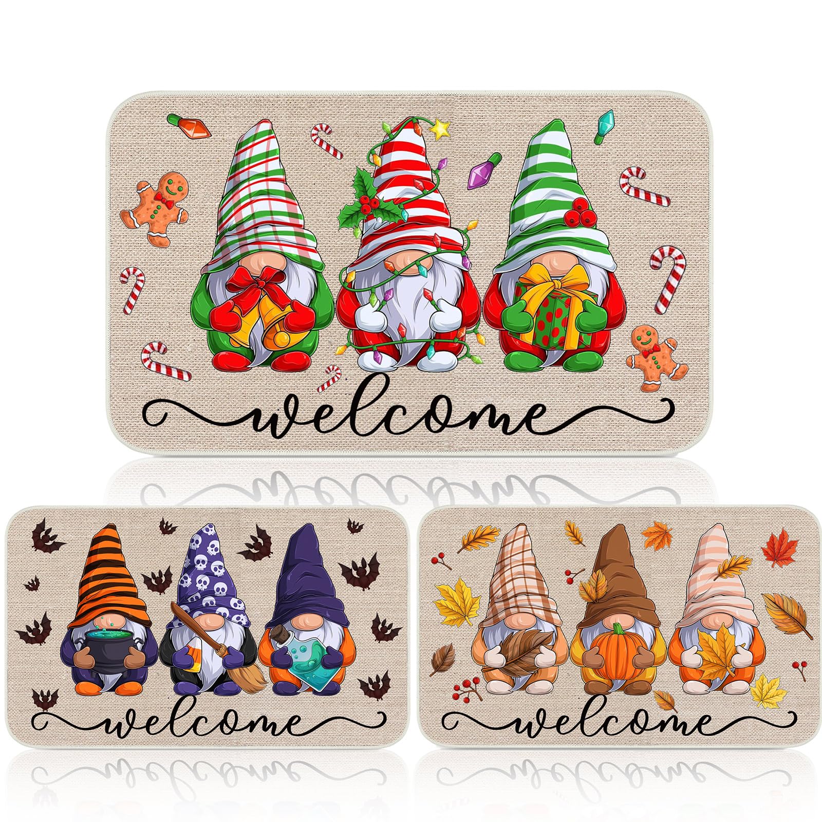 Amazon.com: Suttmin 3 Pcs Christmas Fall Gnome Mat Thanksgiving Welcome ...