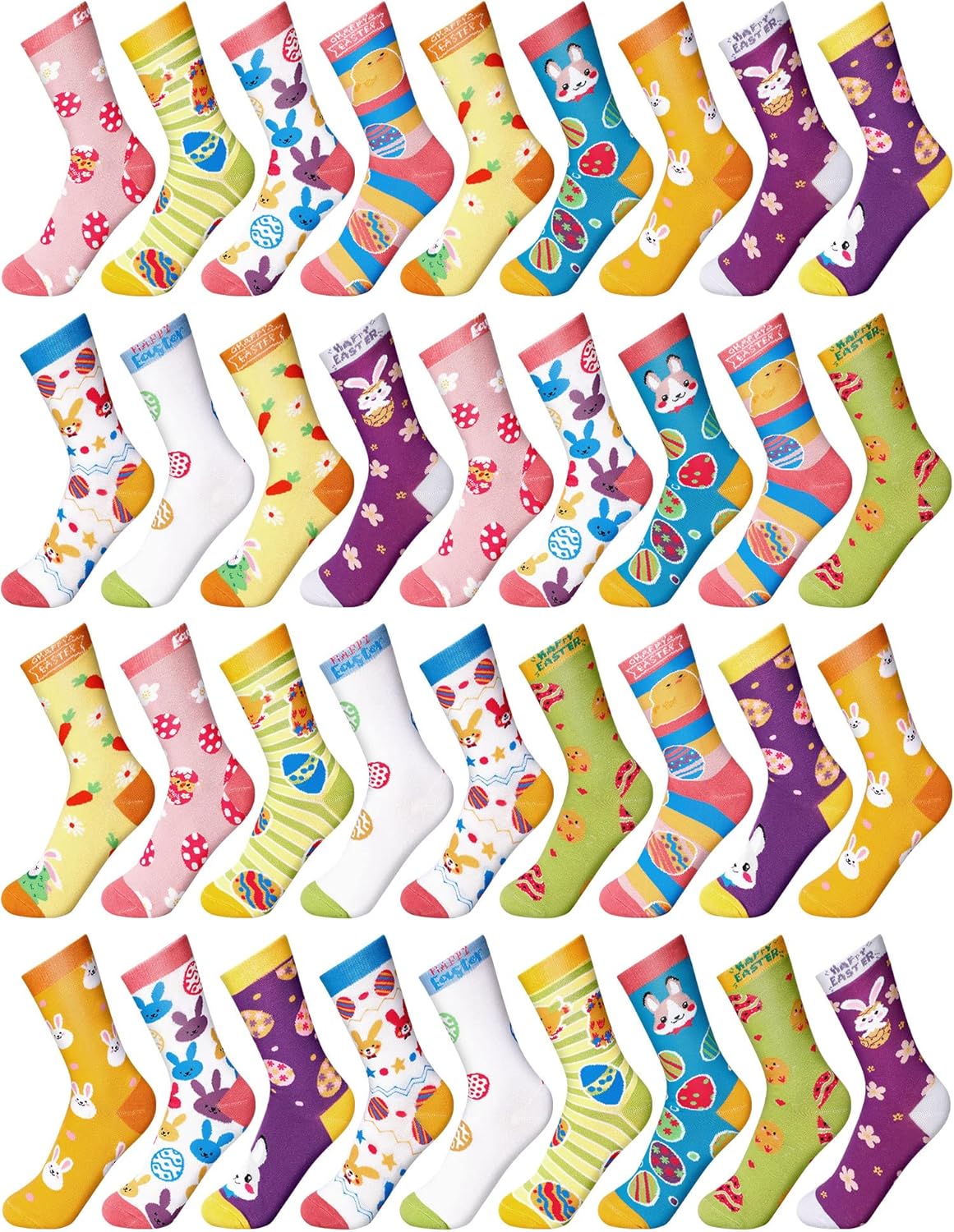 Amazon.com: 36 Pairs Easter Socks for Women Bunny Casual Crew Mid Calf ...