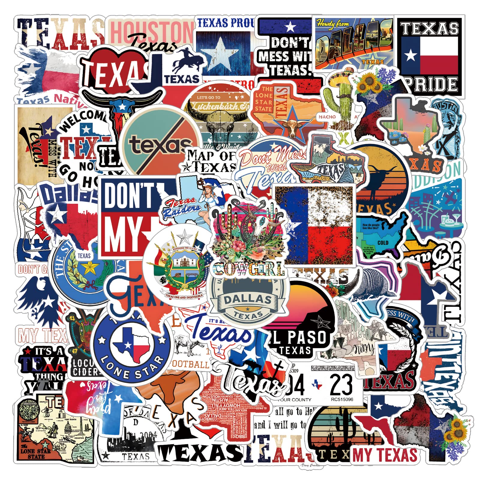 Amazon.com: 61Pcs Texas Stickers Pack, State Map Flag Graphics Vinyl ...