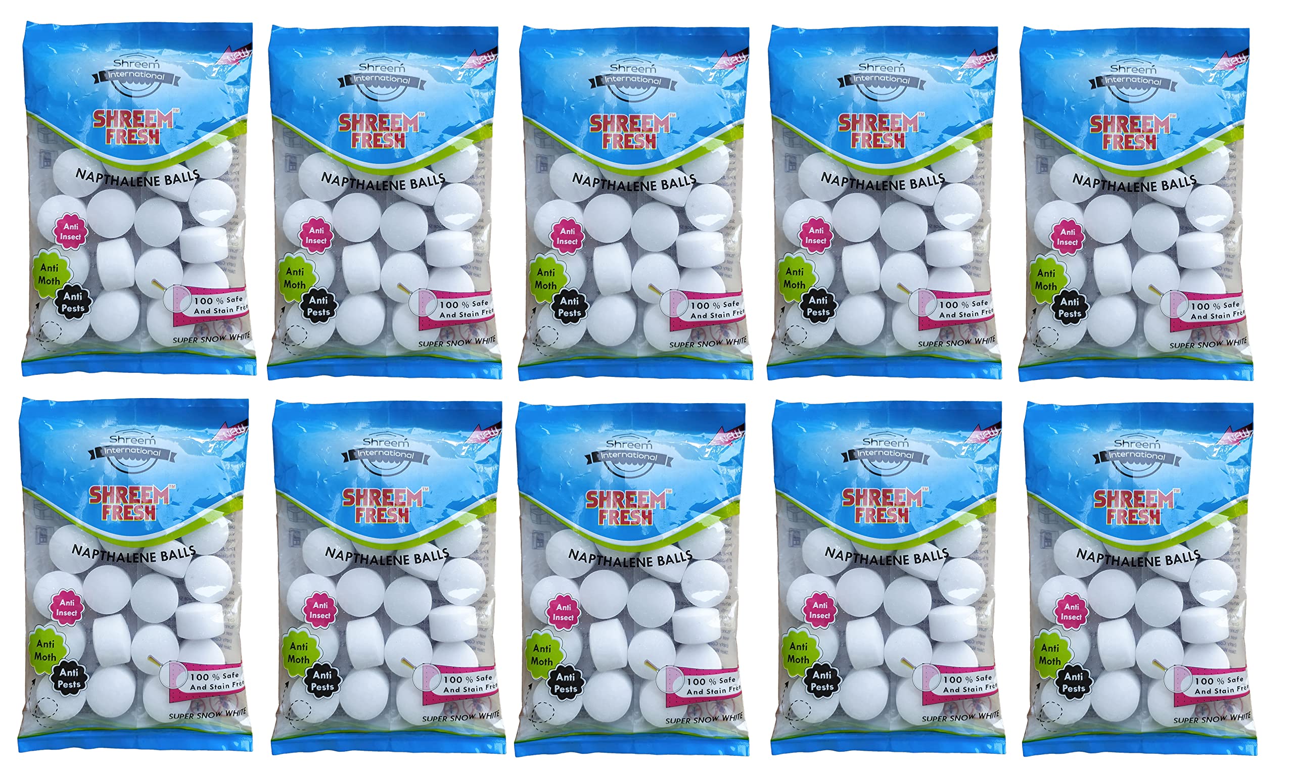 SHREEM FRESH Naphthalene Balls 100 Gram (Pack of 10) 1 KG Napthalene ...
