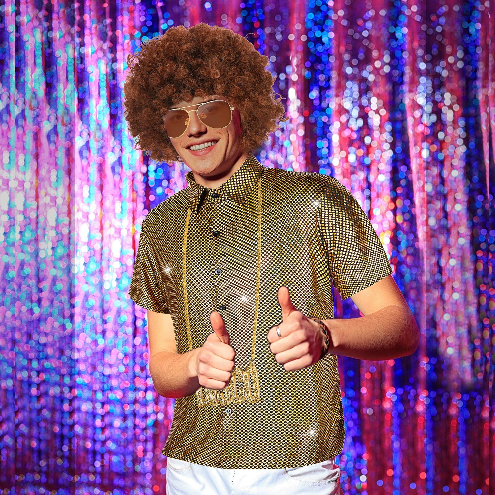 4 Pcs Men's 70s Disco Costume Set Including Short Sleeve Shiny Shirts ...