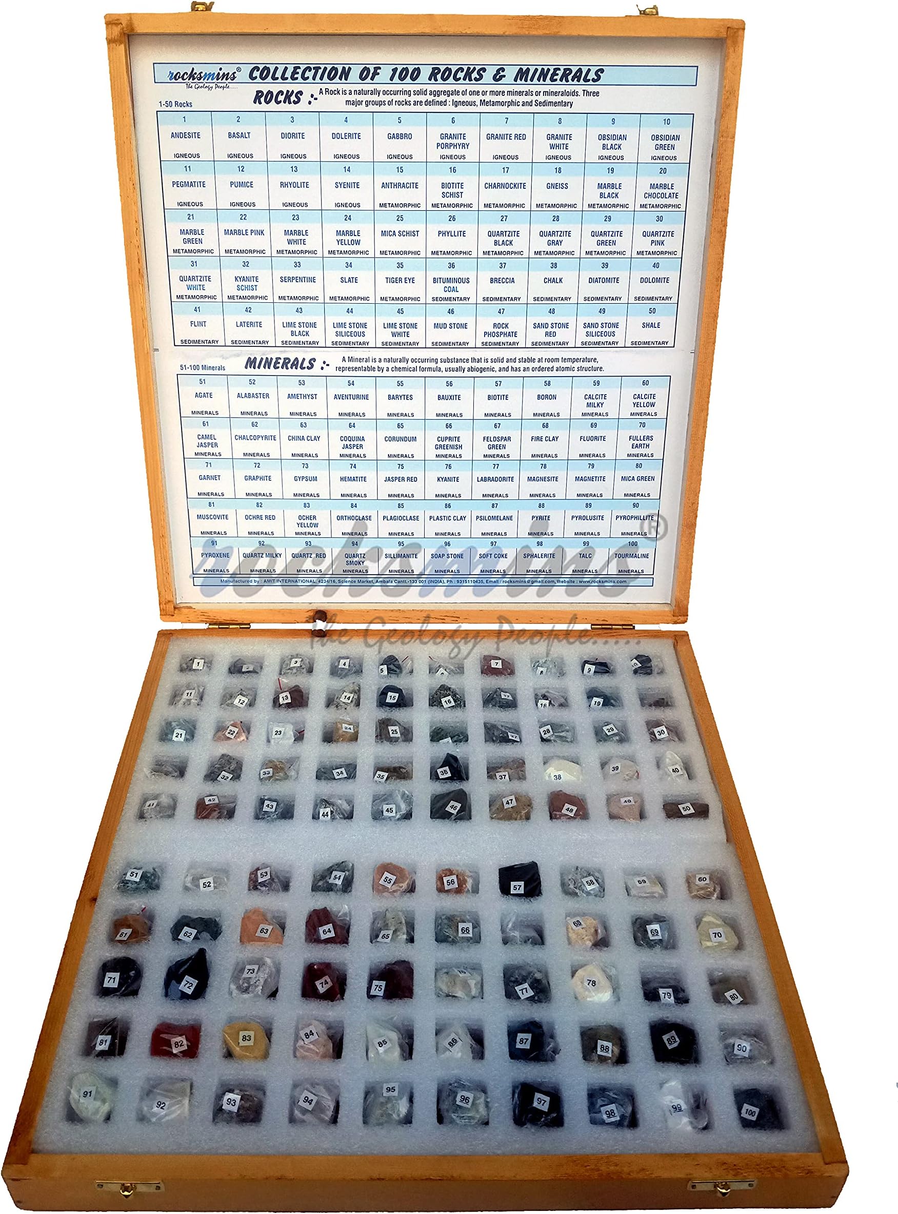 Buy Rocksmins Collection of 100 Rocks & Minerals in a Wooden Box ...