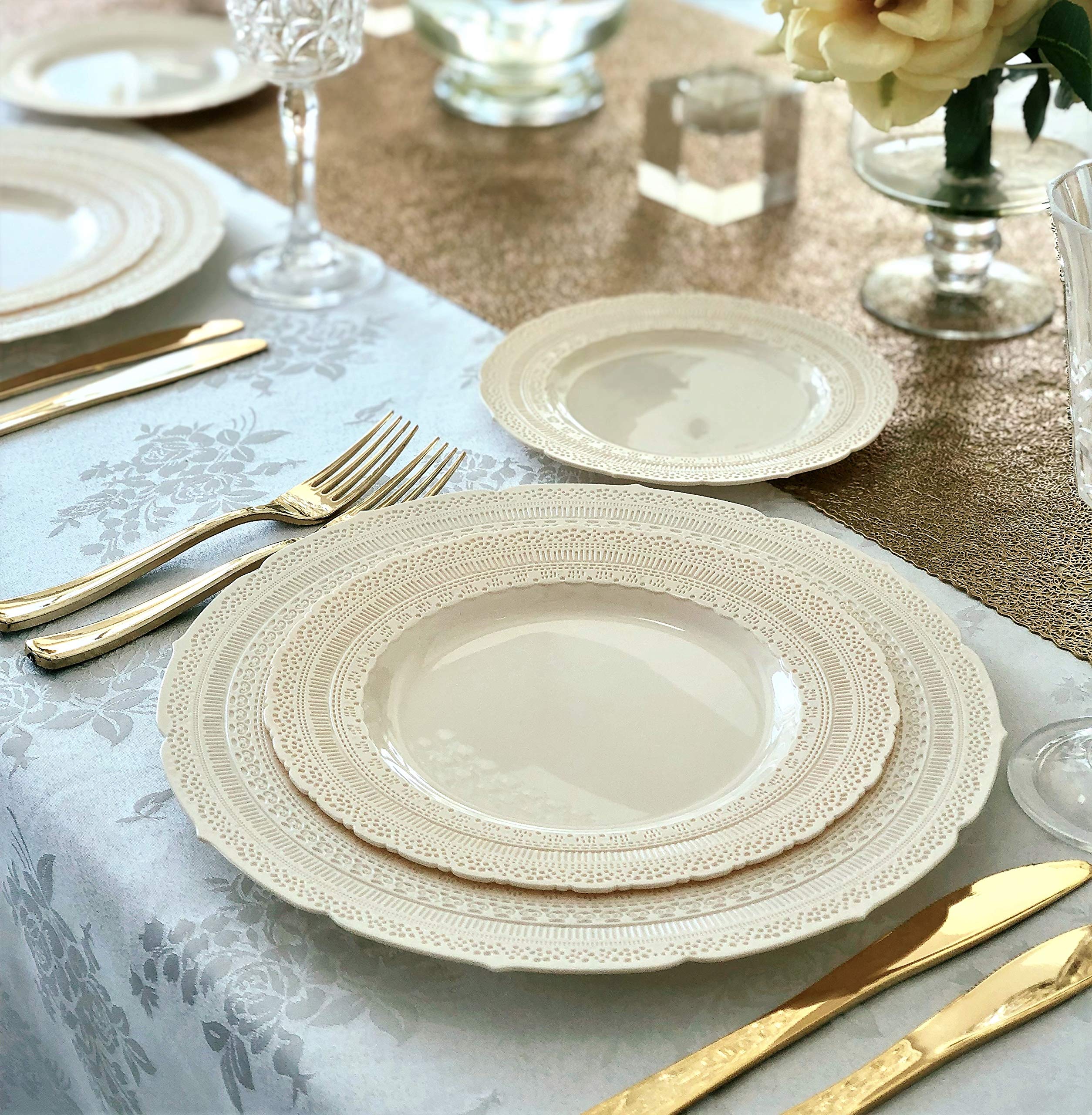 Plastic Dinnerware For Wedding Reception 180 Piece White & Gold Plates