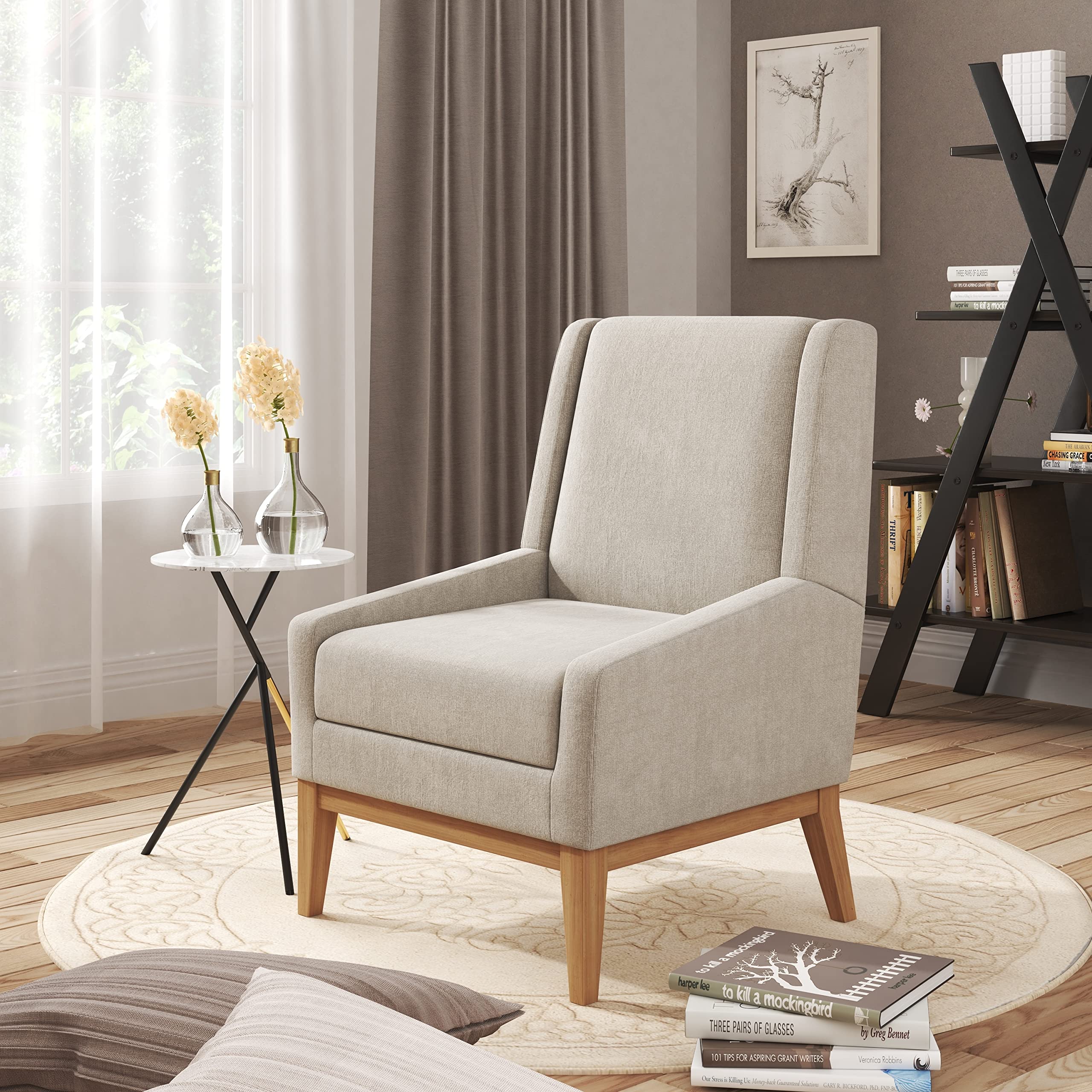 Armitage Chenille Upholstered Accent Chair Sloped Arms Beige Semi-Firm