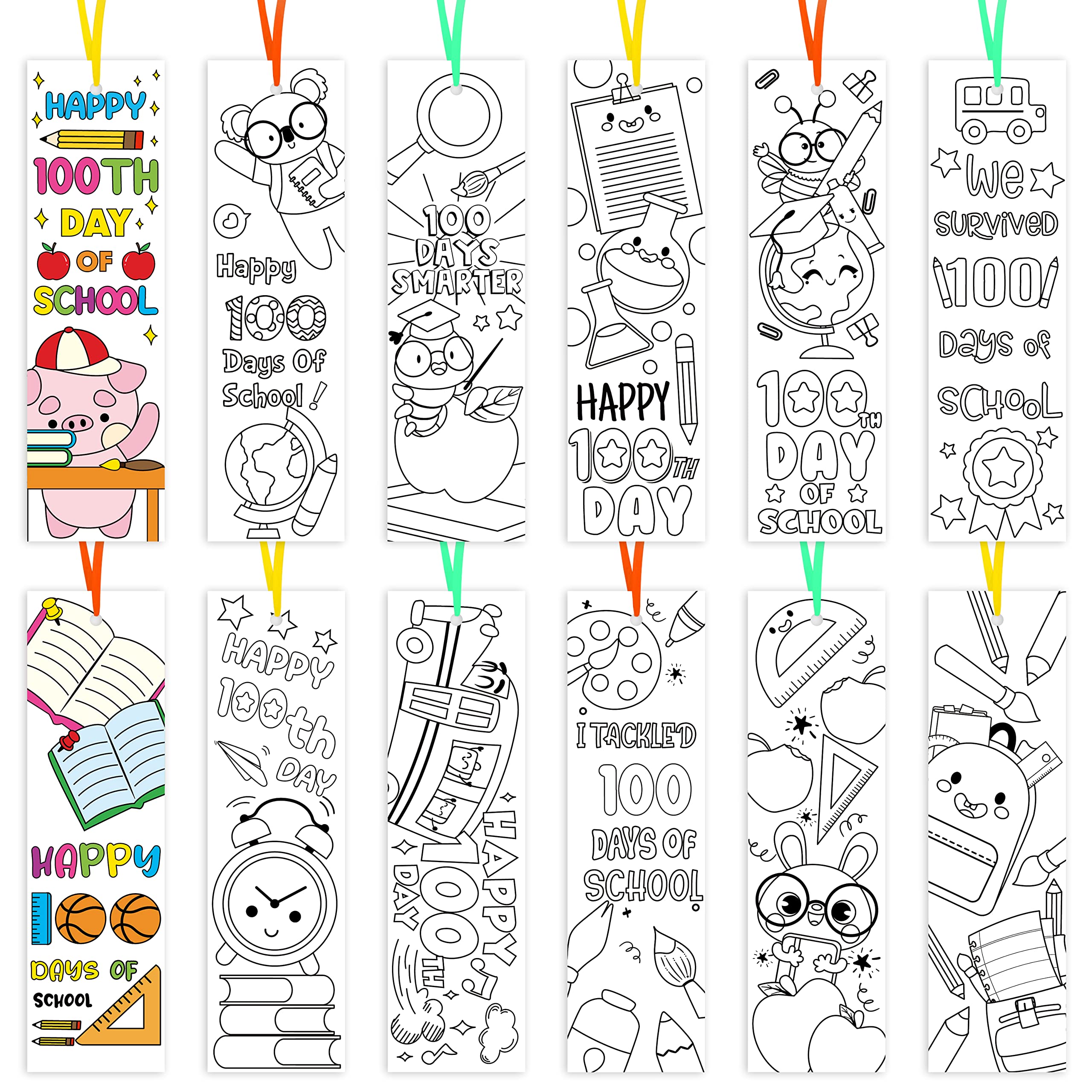 Amazon.com: 3sscha 72Pcs 100th Day of School Color Your Own Bookmarks ...
