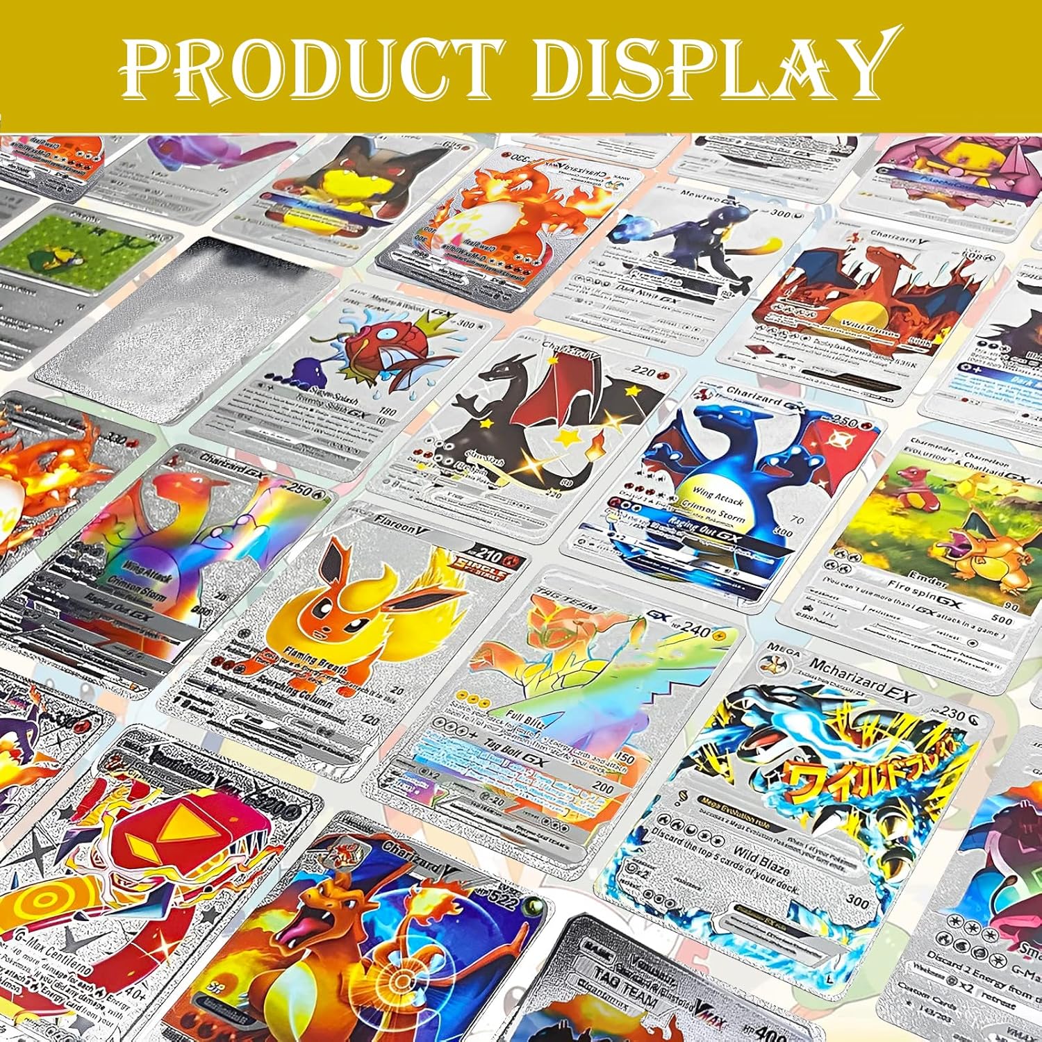 Buy 55 PCS Silver Foil Rare Cards Packs Set, Fire Dragon Vmax Metal ...