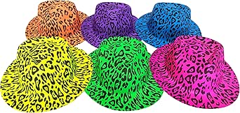 Amazon.com: Party Hats, Neon Color Animal Print Plastic Gangster Fedora ...