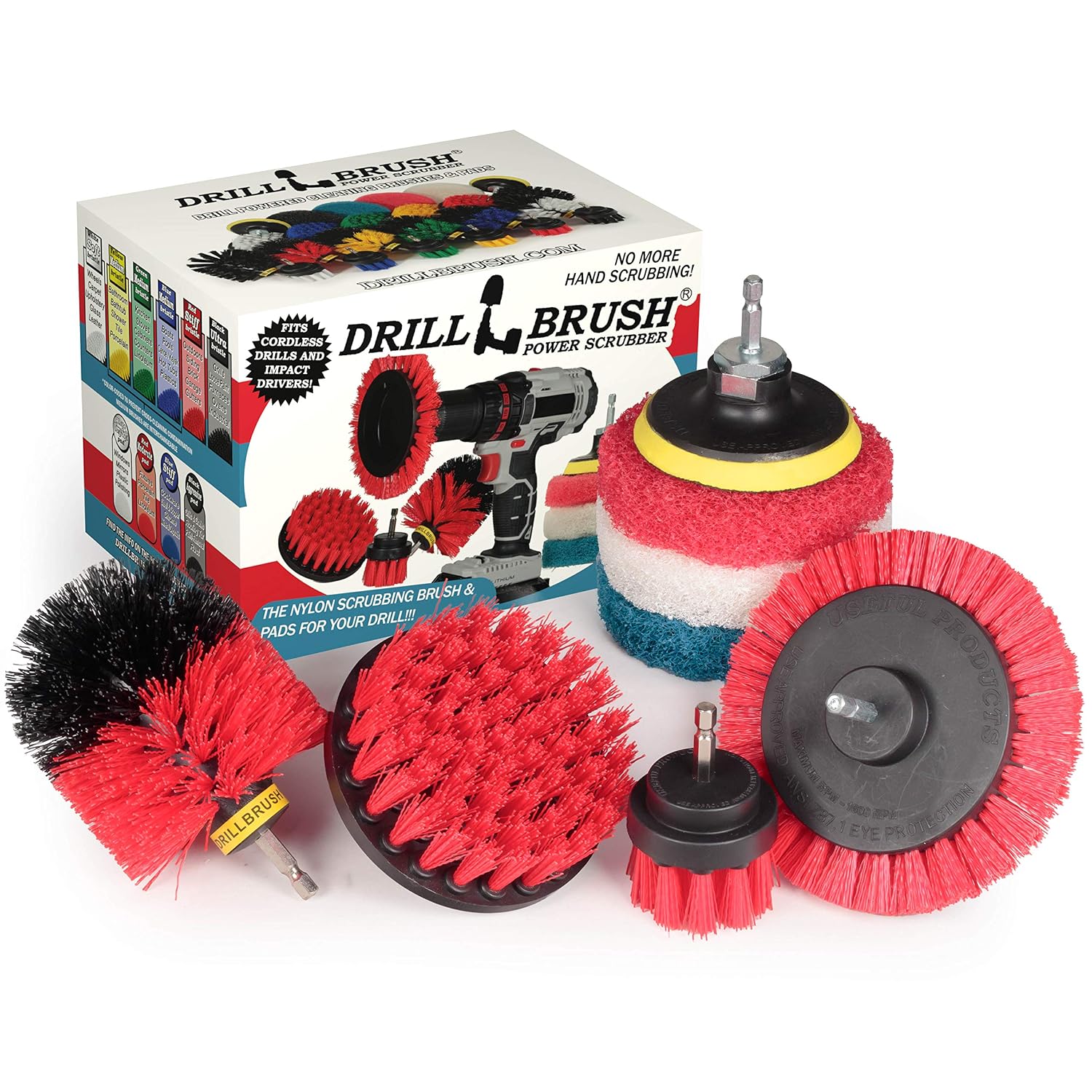 Drillbrush Commercial Heavy Duty Scouring Pads and Scrubber Brush Set ...
