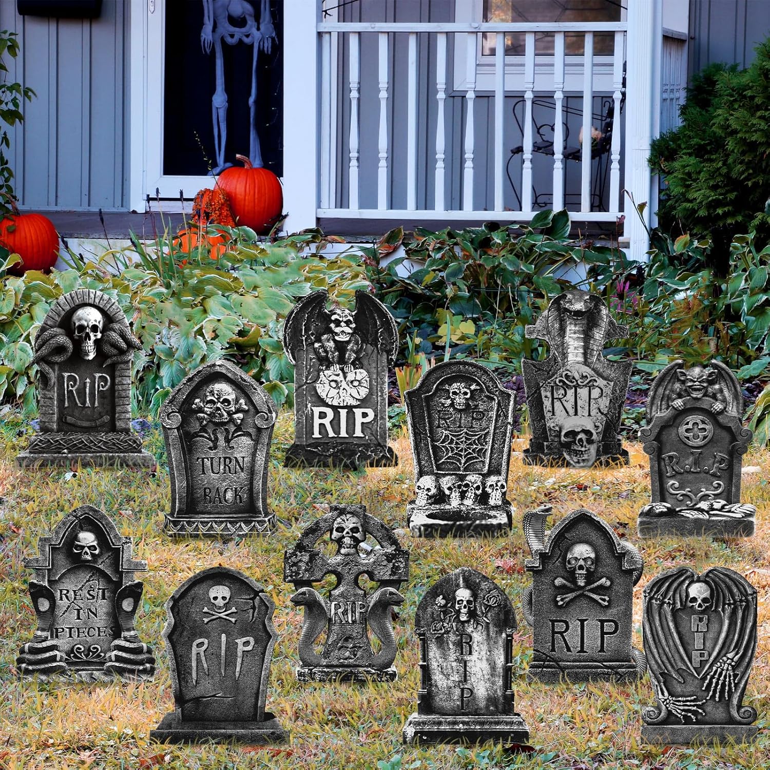 Amazon.com : Xuhal 12 Pcs Halloween Decorations Outdoor Tombstone Yard ...