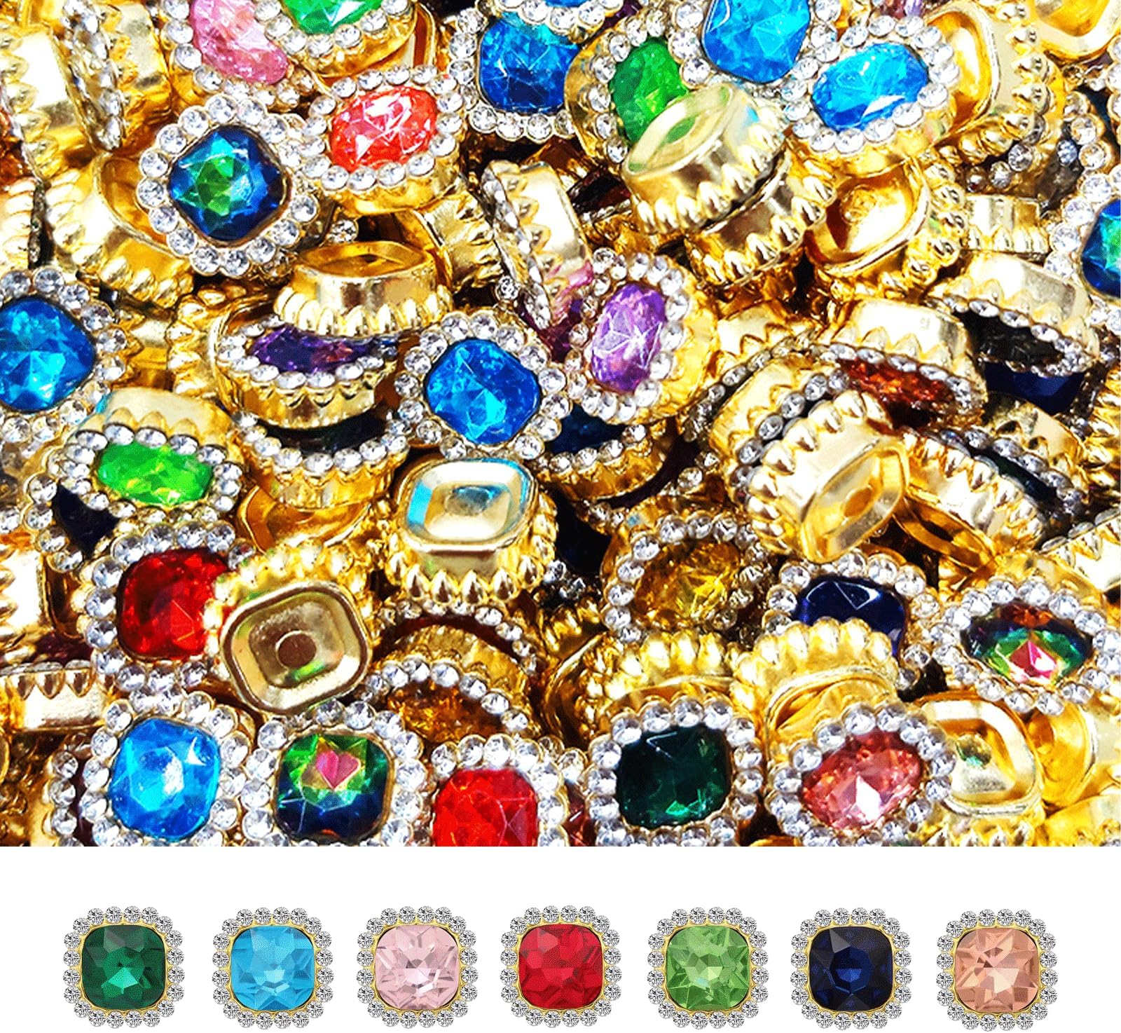 Amazon.com: 200Pcs Square Rhinestone Buttons 13 mm Embellishments ...
