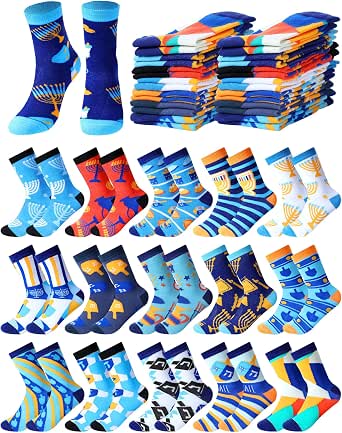 Amazon.com: Glitopper 16 Pairs Hanukkah Socks Novelty Cozy Chanukah ...
