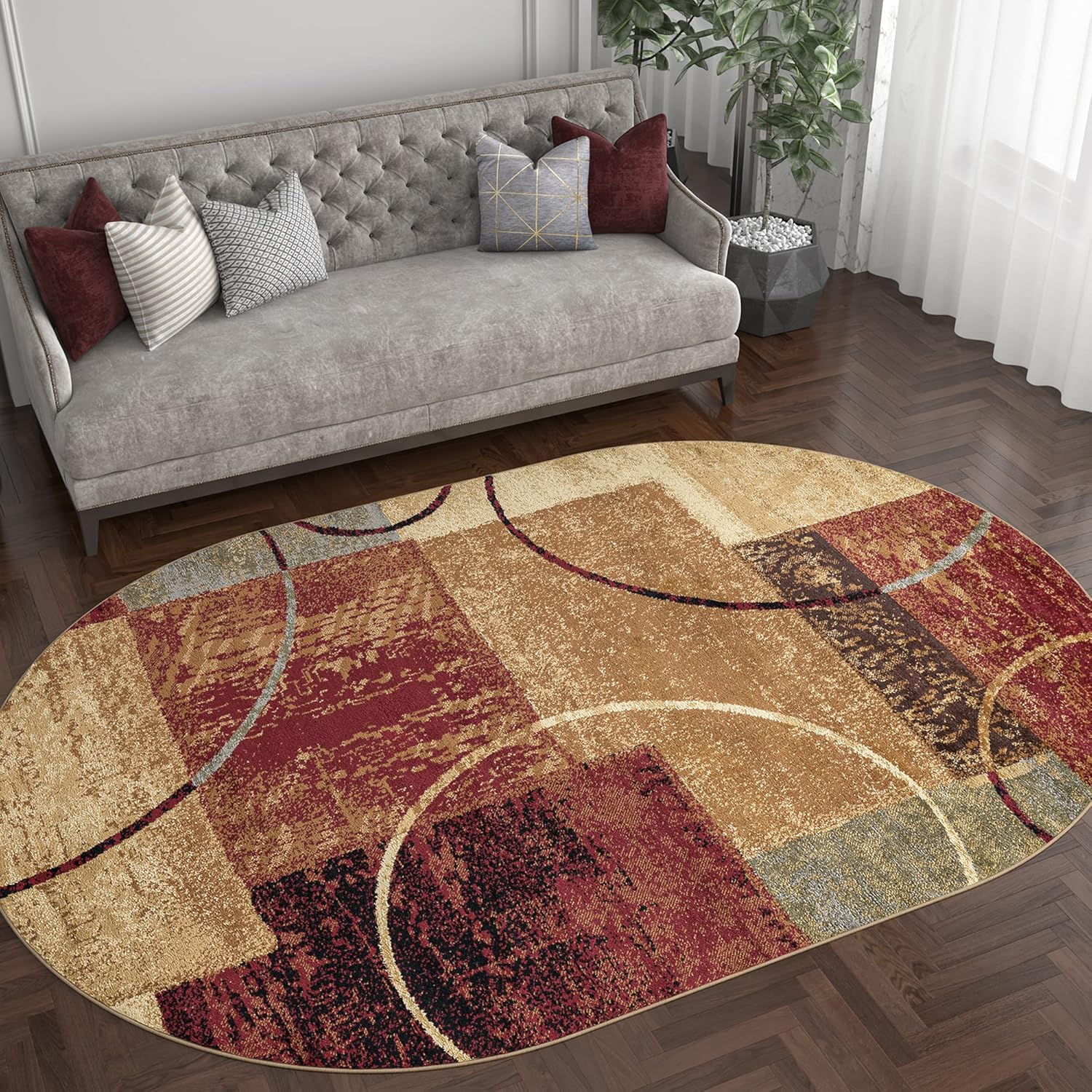 Amazon.com: Tayse Tacoma Multi-Color 5x8 Oval Area Rug for Living ...