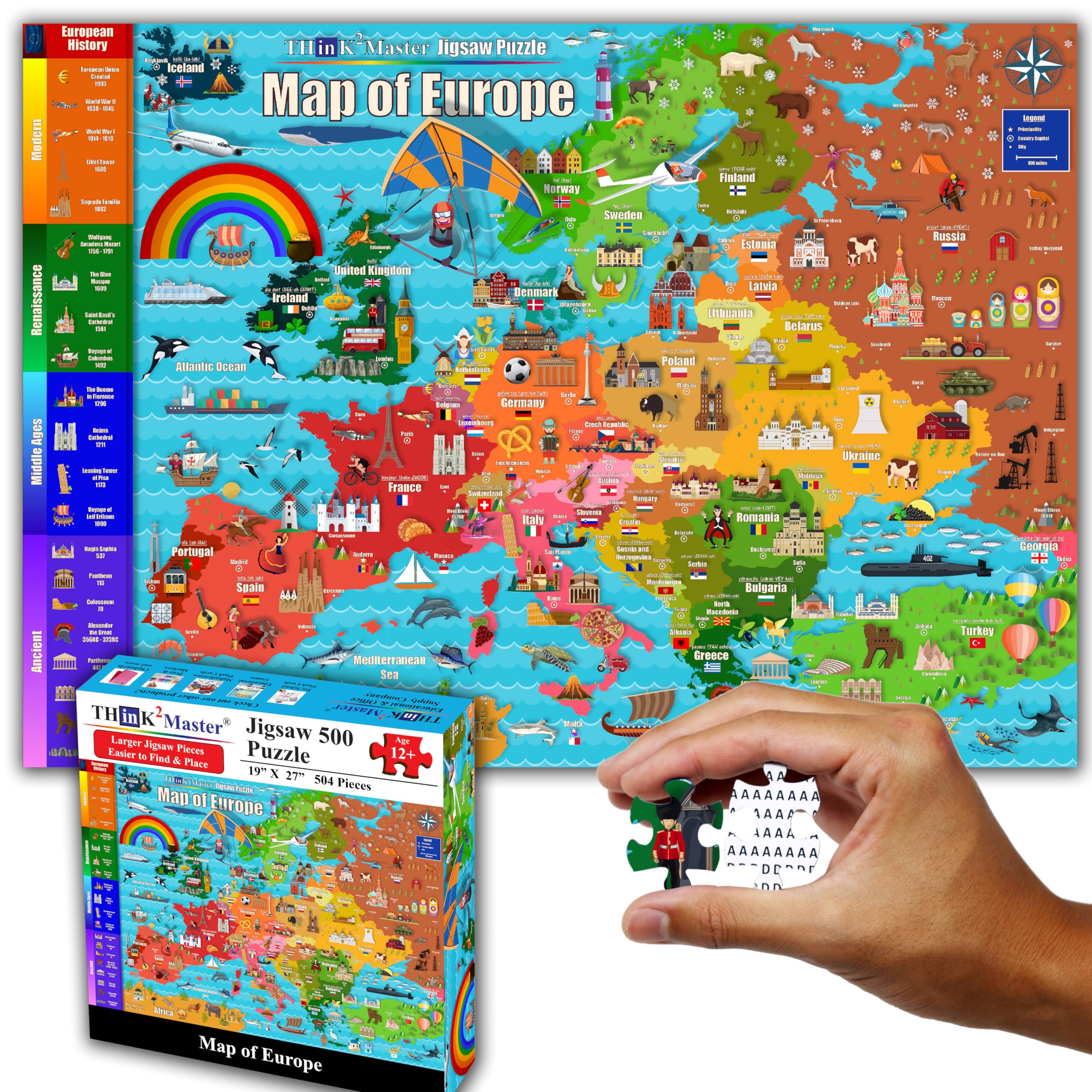 Amazon.com: Think2Master Colorful Map of Europe 500 Pieces Jigsaw ...