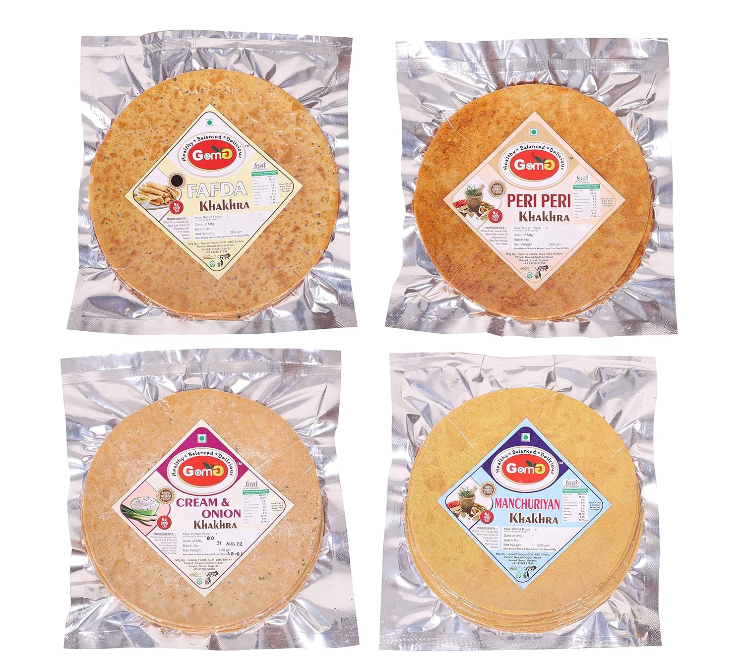 GomG Fafda, Peri- Peri, Manchurian Khakhra & Cream & Onion Khakhra ...