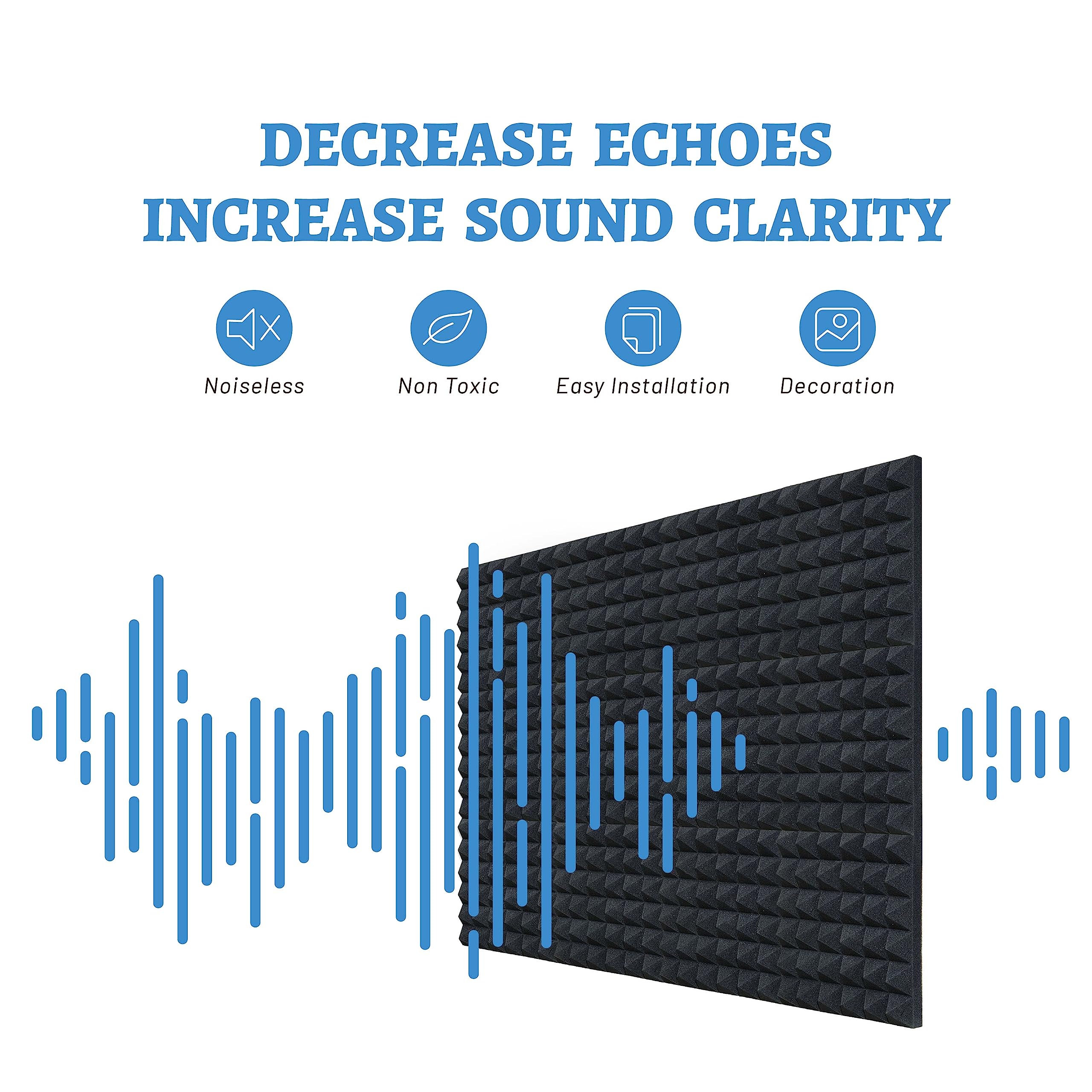 12 Pack Acoustic Foam Panels Self-Adhesive, 2 Inches Thick Sound Proof ...