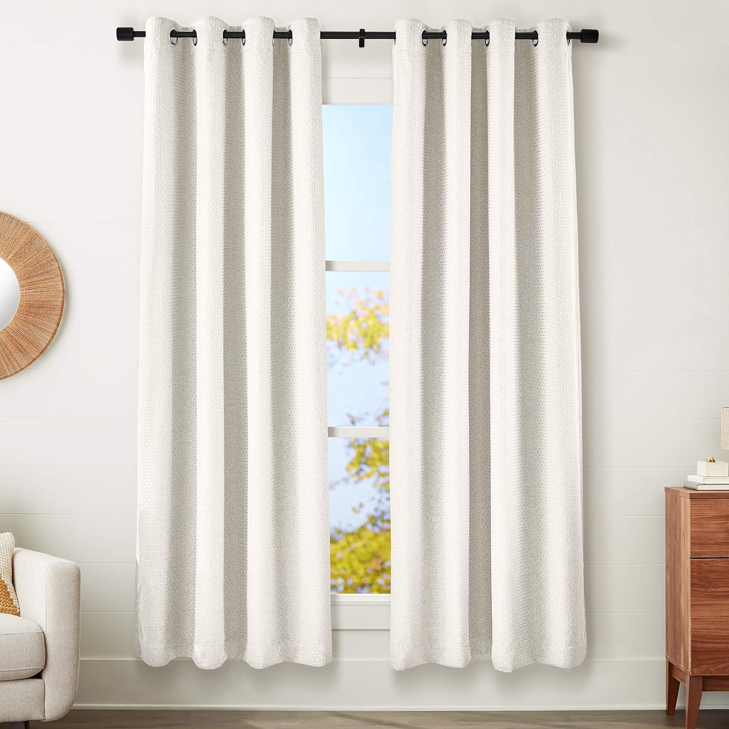 Amazon.com: Amazon Basics 100% Blackout Basket Weave Window Panel with ...