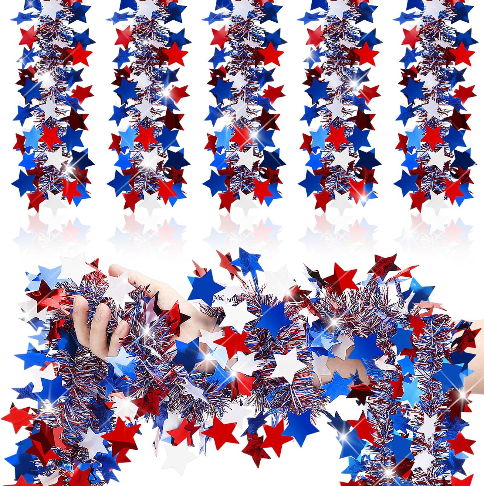 Amazon.com: Dohia 4th of July Tinsel Garland Patriotic Metallic Star ...