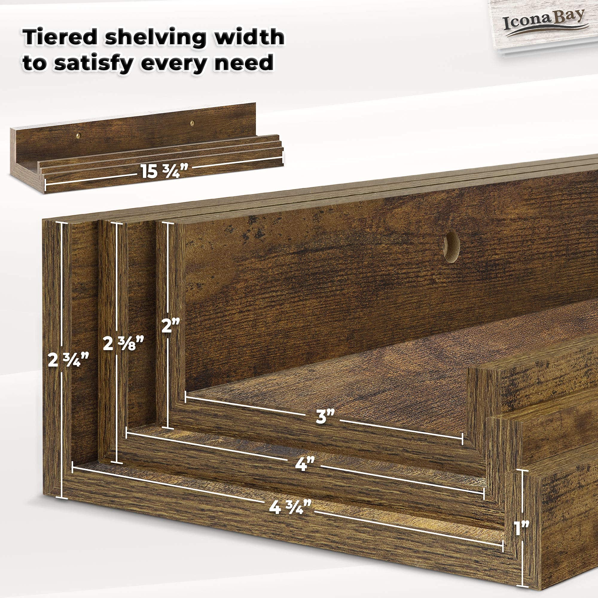 Snapklik.com : 16 Inch Floating Shelves For Wall, Set Of 3 In Walnut ...