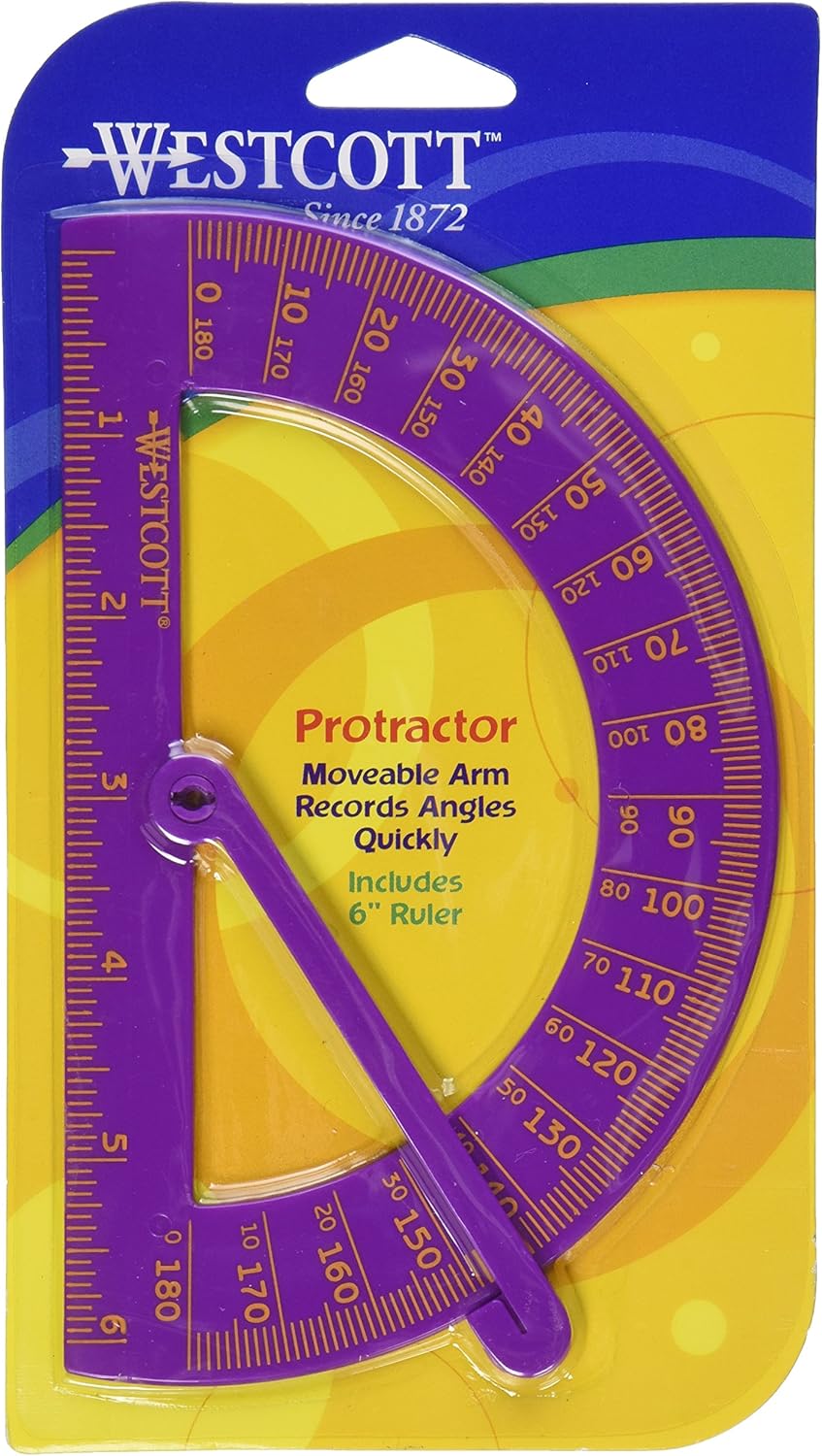Amazon.com : Westcott 6" 180 Degree Protractor with Arm, Assorted ...