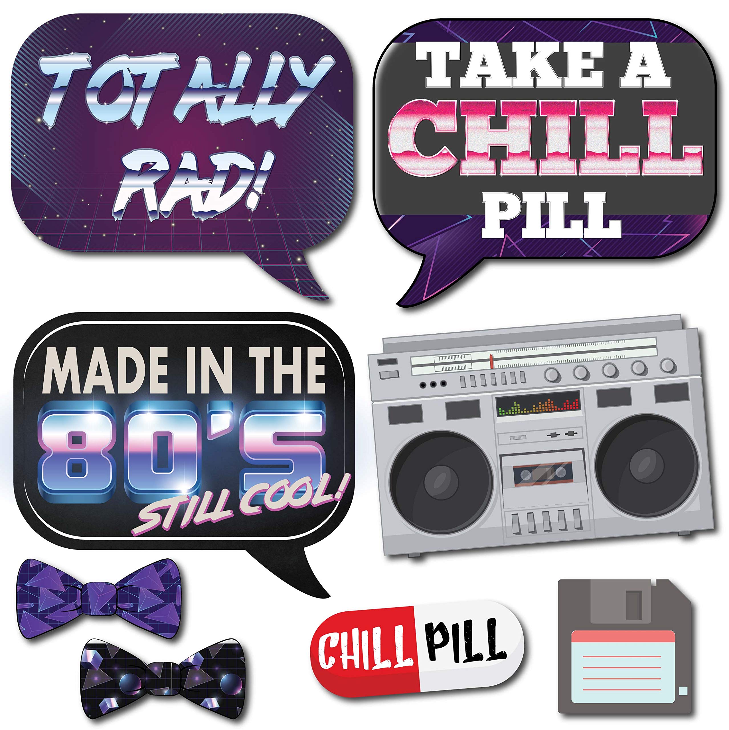 80s Photo Booth Props - 41-pc Photo Prop Kit with 8 x 10-Inch Sign, 60 ...