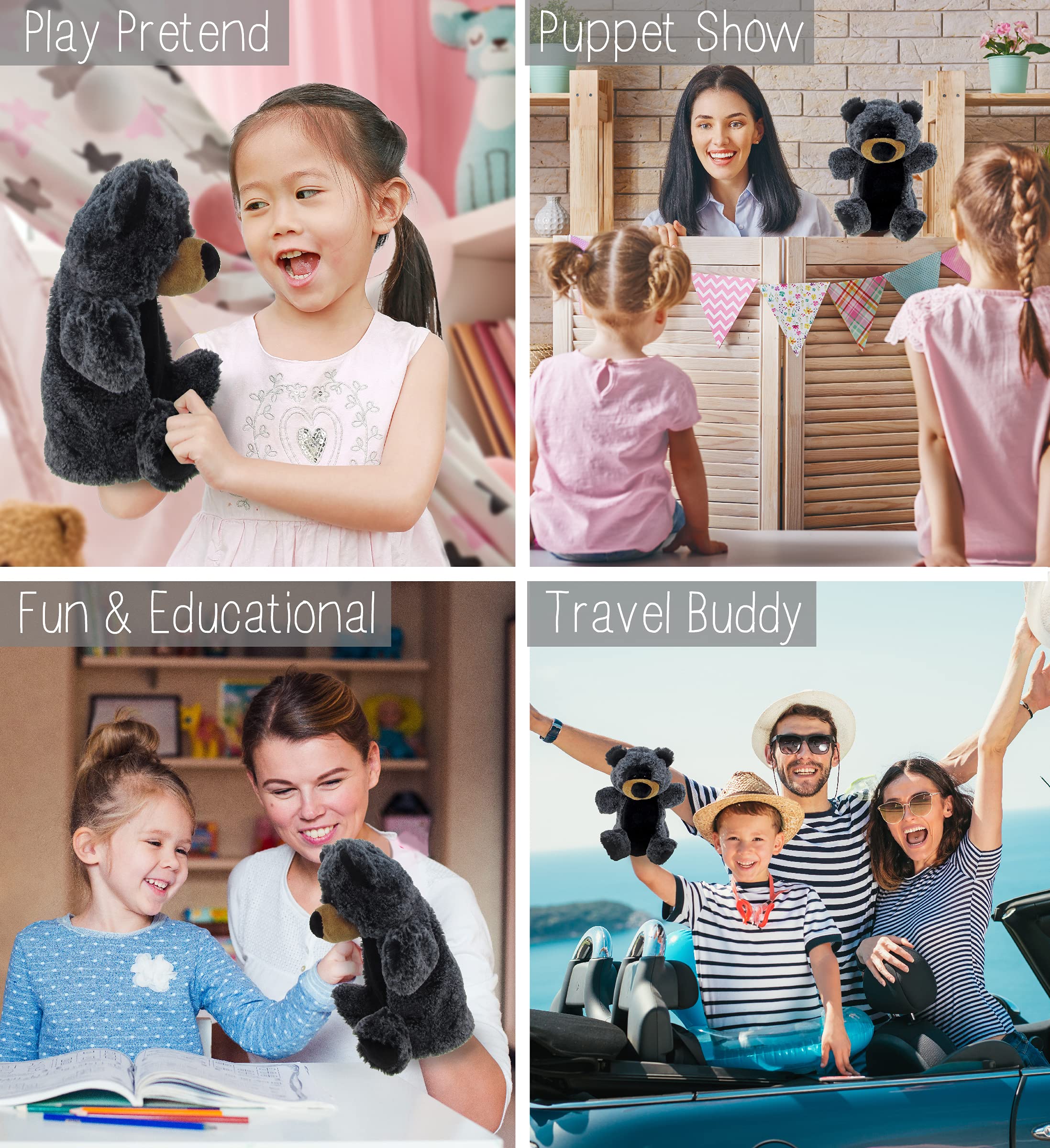 Snapklik.com : DolliBu Black Bear Stuffed Animal Hand Puppet - Super ...