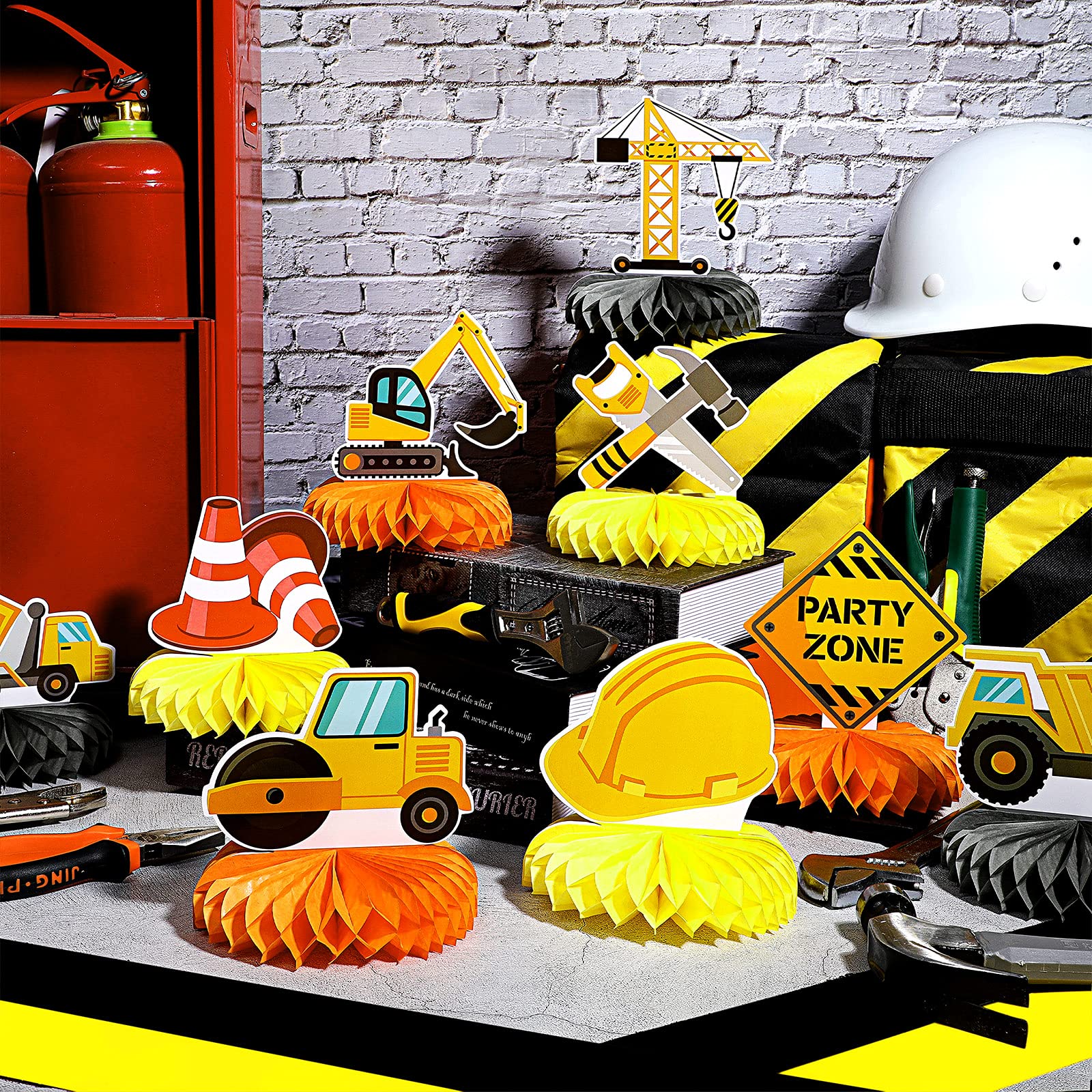 Buy 9 Pieces Construction Party Honeycomb Centerpieces Car Construction ...