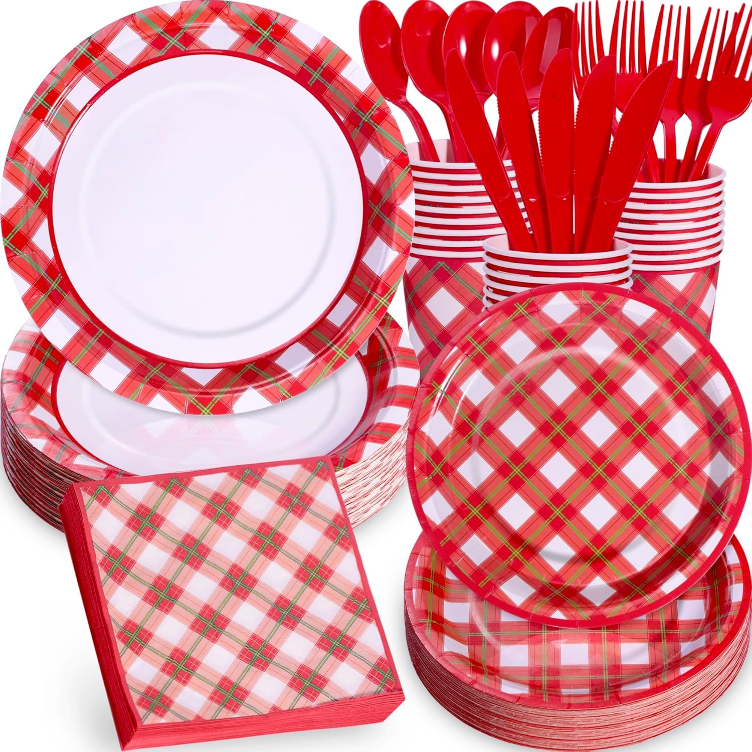 Amazon.com: Gudvilla 168PCS Picnic Party Supplies-Red Gingham Plates ...