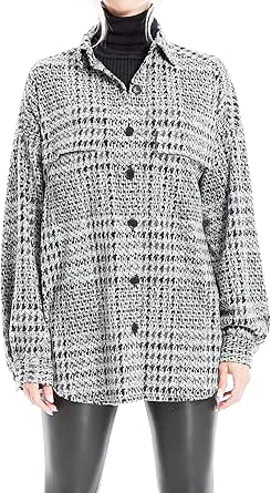 Amazon.com: Max Studio Women's Double Knit Shacket, Black/Cream/Grey ...