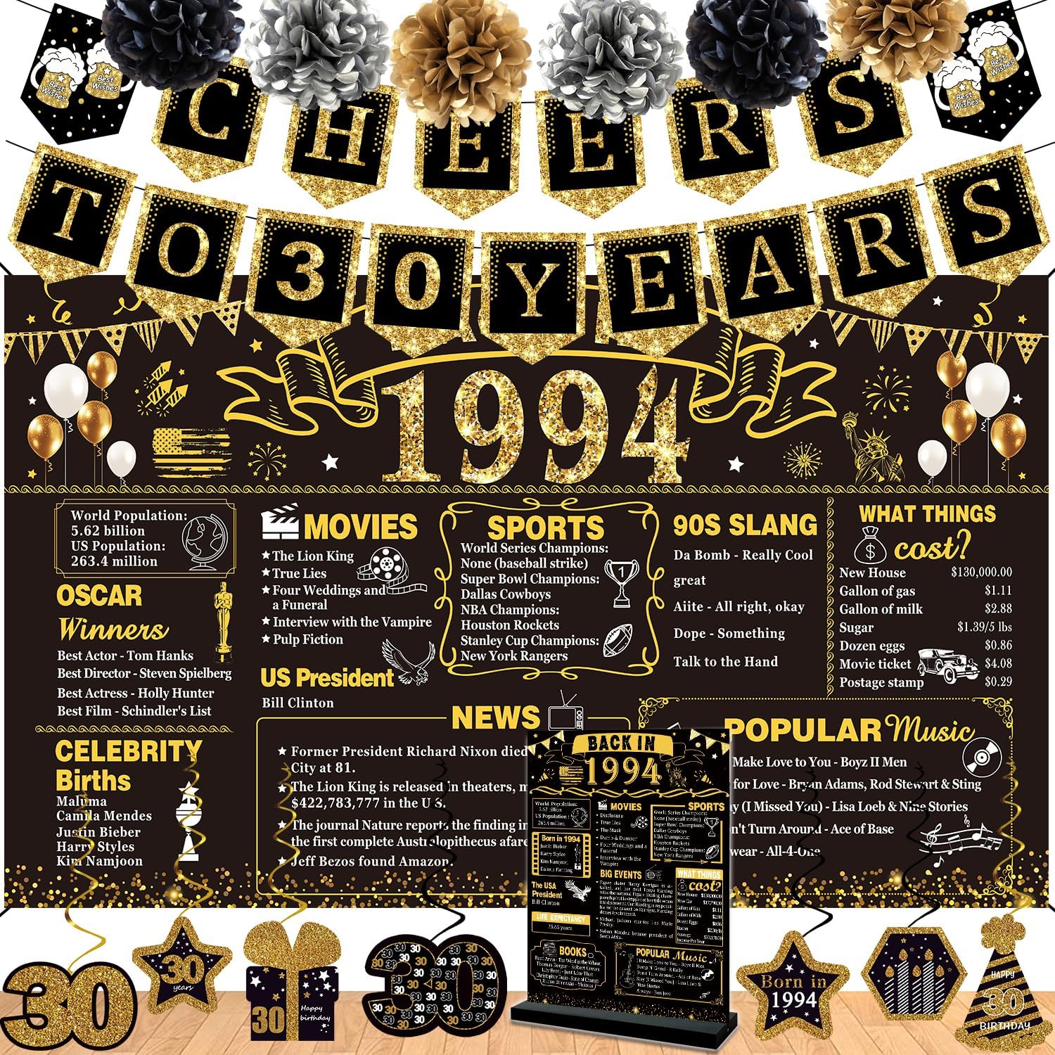 Amazon.com: 30th Birthday Decorations for Men Women,16PCS Back in 1994 ...