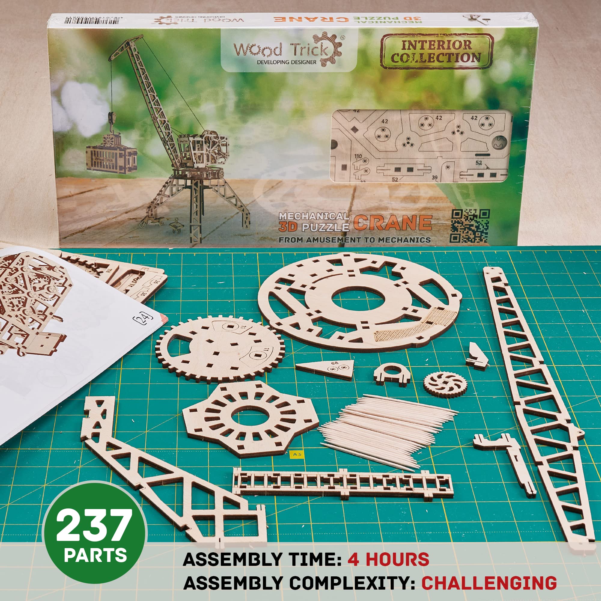 Creative Building Kit Wooden Tower Crane STEM Kit – DIY Mechanical ...
