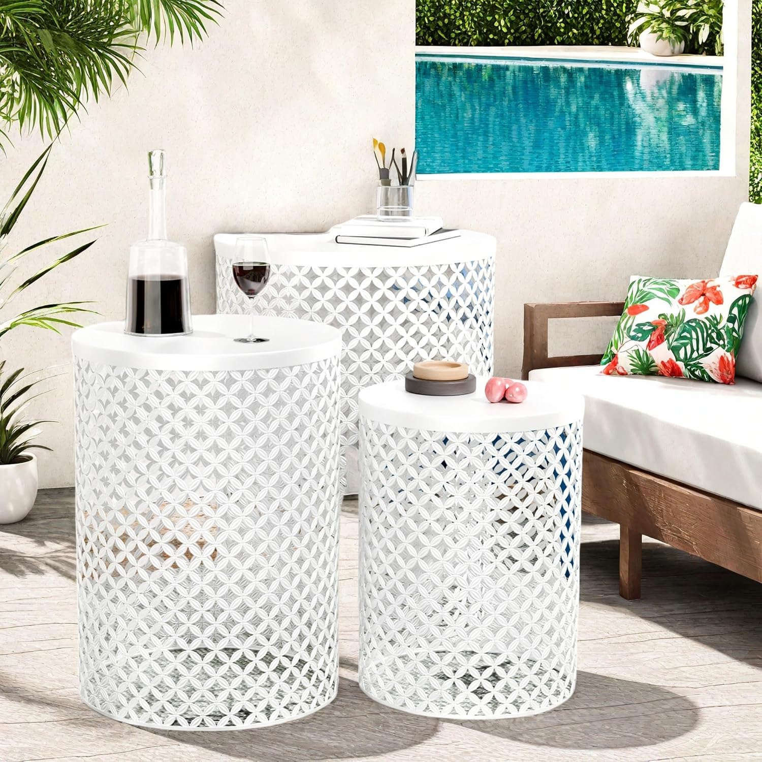 Amazon.com: FONTOI Outdoor Side Table Set of 3, Round Patio Accent ...