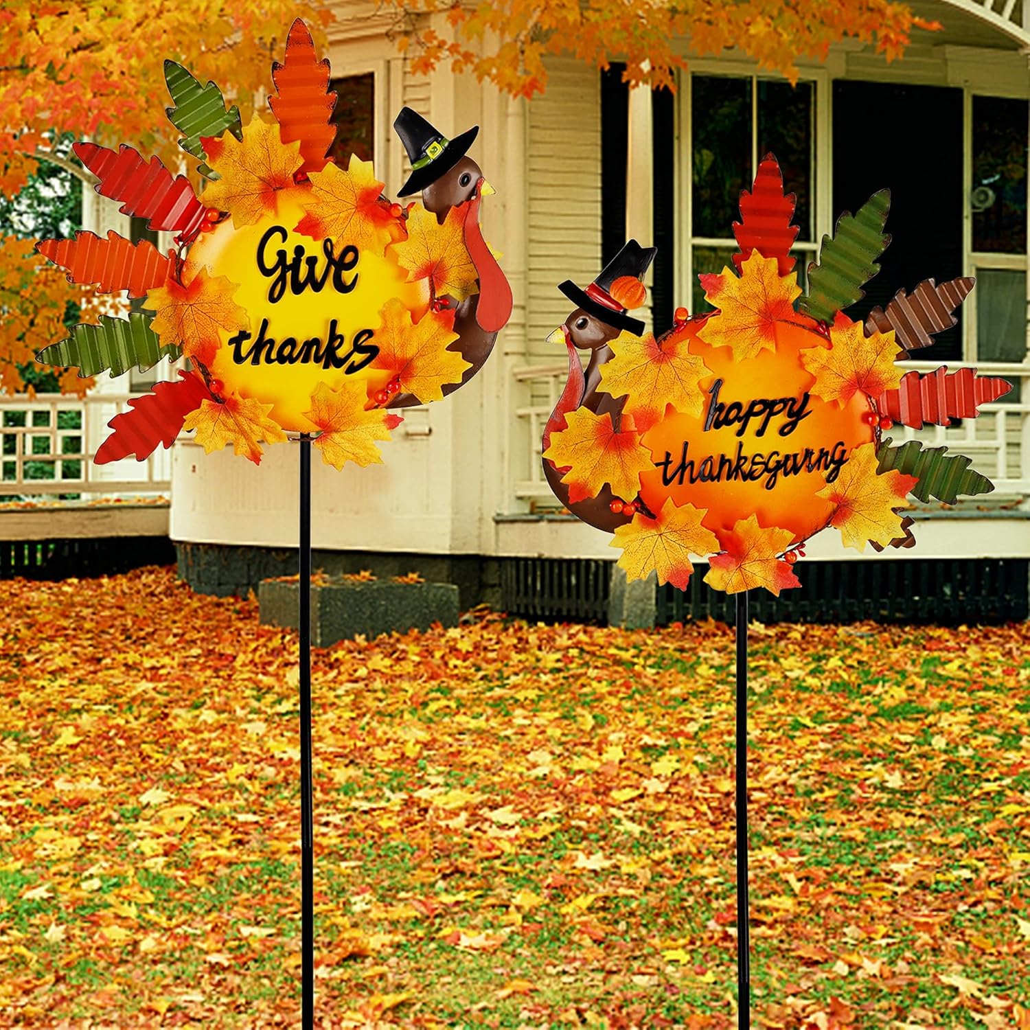 Amazon.com: Juegoal Set of 2 Turkey Garden Stakes Thanksgiving Decor ...