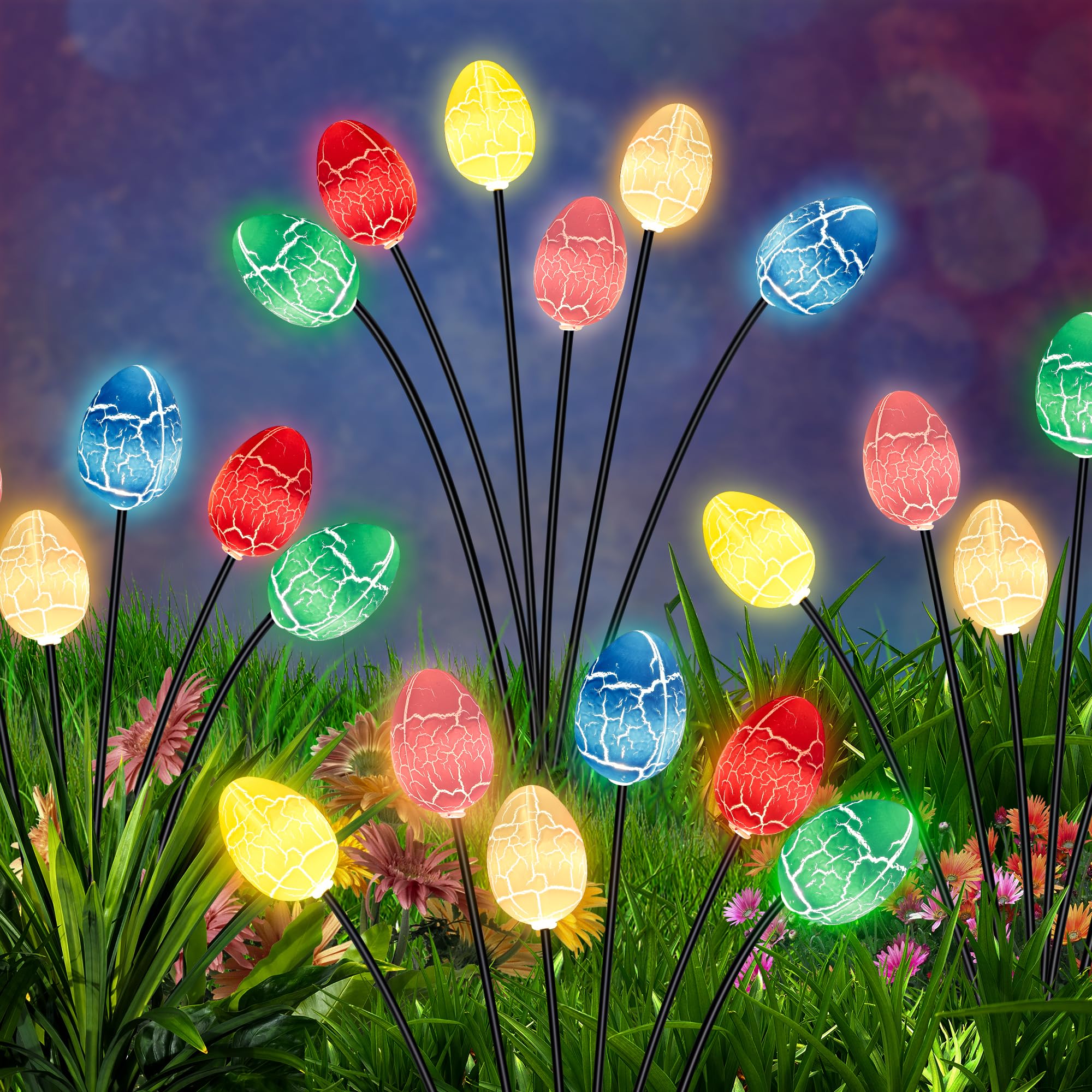 weillsnow 2 Pack Solar Garden Lights with 6 Easter Eggs, Easter Solar ...