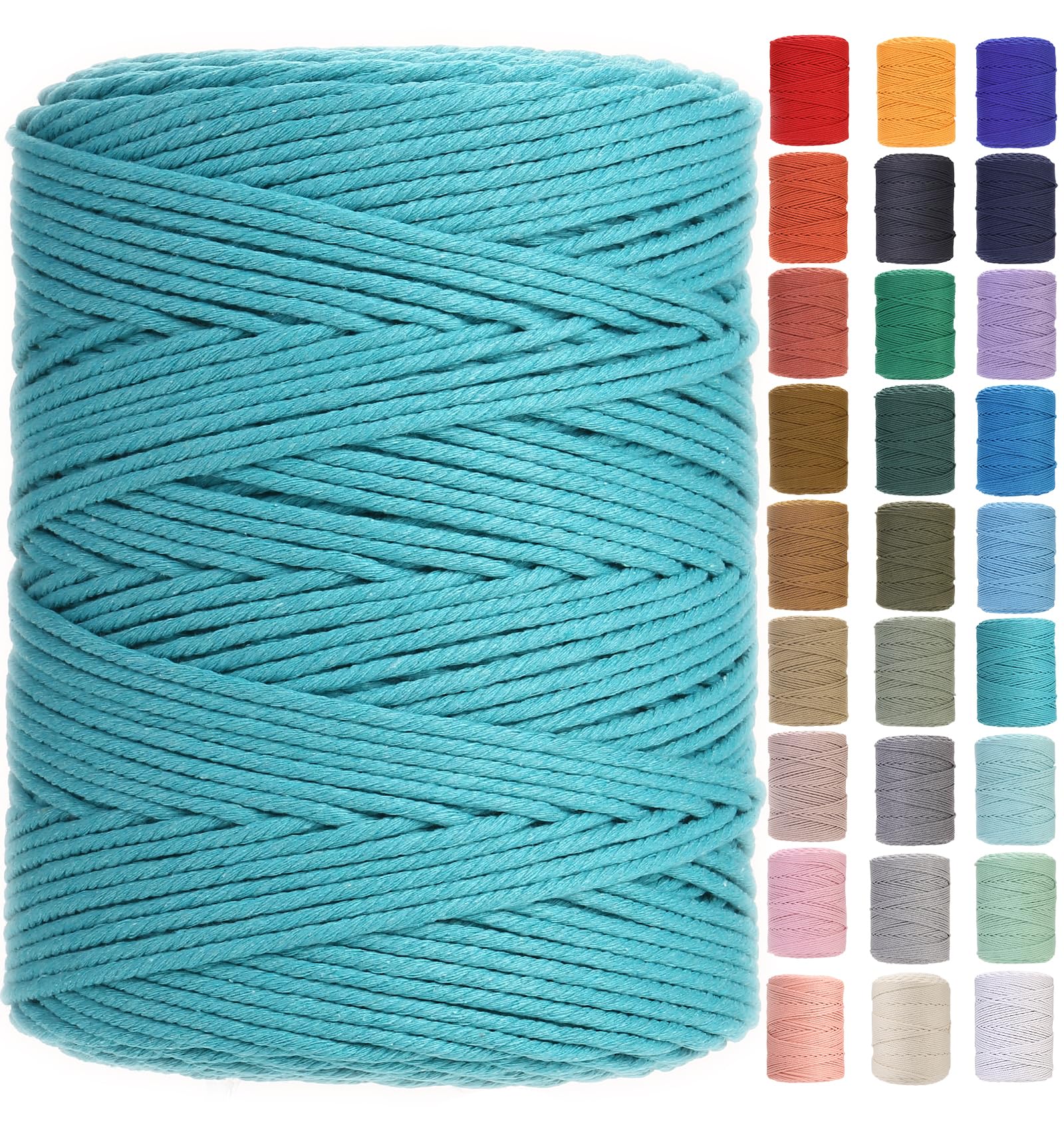 GOHOF Macrame Cord 3mm x 450m Premium Cotton Macrame Rope, 4 Strand ...
