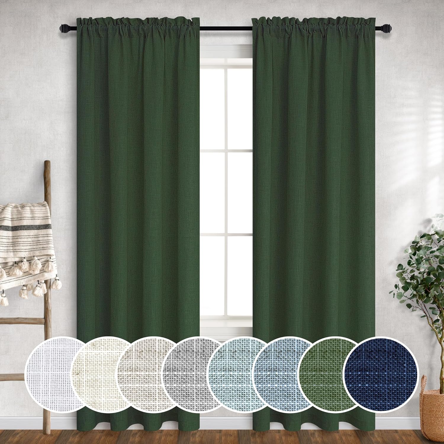 Amazon.com: Mrs.Naturall 36x54 Inch Length Hunter Green Linen Curtains ...